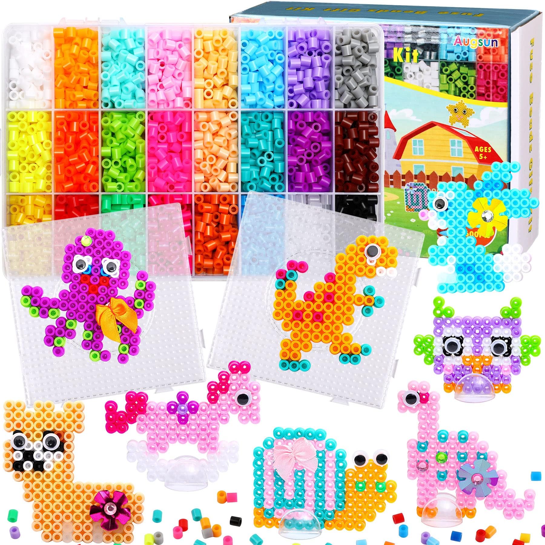 Amazon.com: FUNZBO 5500 5mm Fuse Beads Kit - 24 Colors | 111 Patterns ...