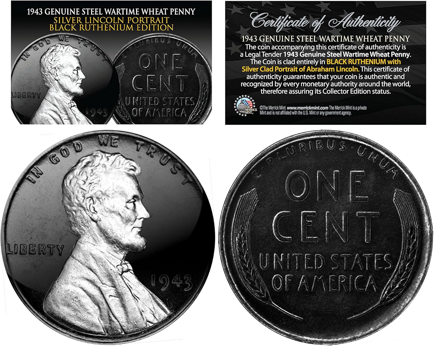 Amazon.com: Black Ruthenium 1943 Genuine Steel Wartime Wheat Penny U.S ...