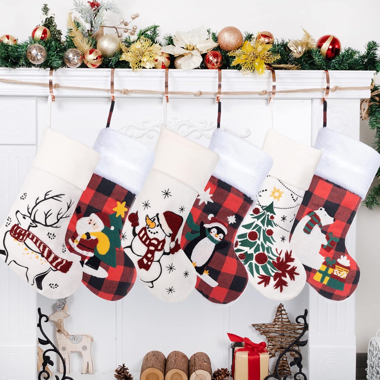 Amazon.com: LUBOT 6 Pack Christmas Stocking(20inch) Buffalo Red Plaid ...