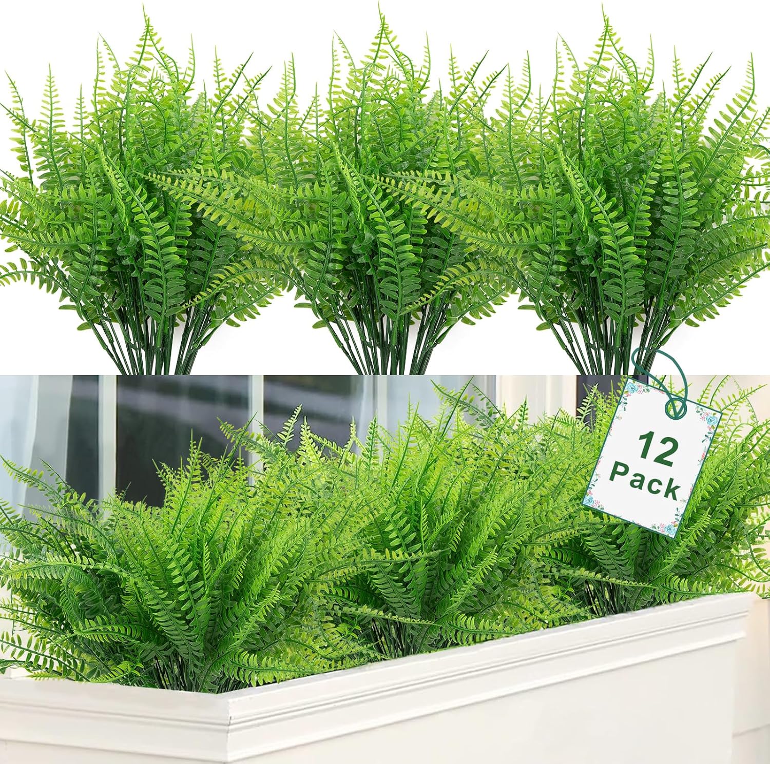 Amazon.com: 12 Bundles Artificial Boston Ferns for Outdoors Lush Fake ...