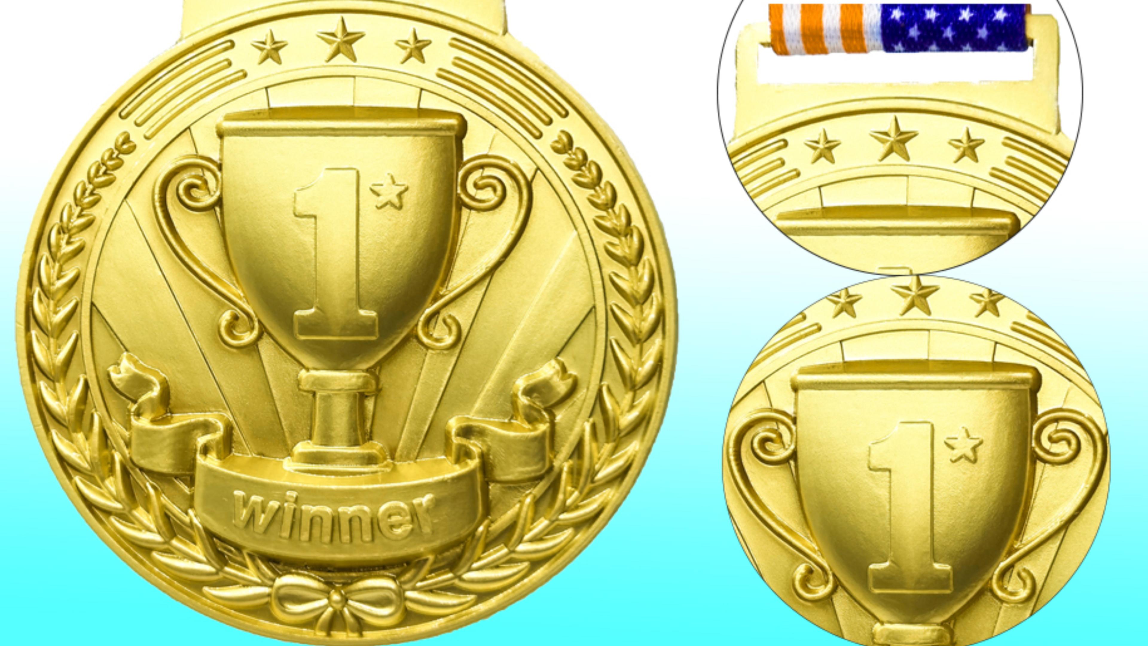 3D Gold Award Medals - 2.56 Inch Wide Olympic Medals With Trophy ...