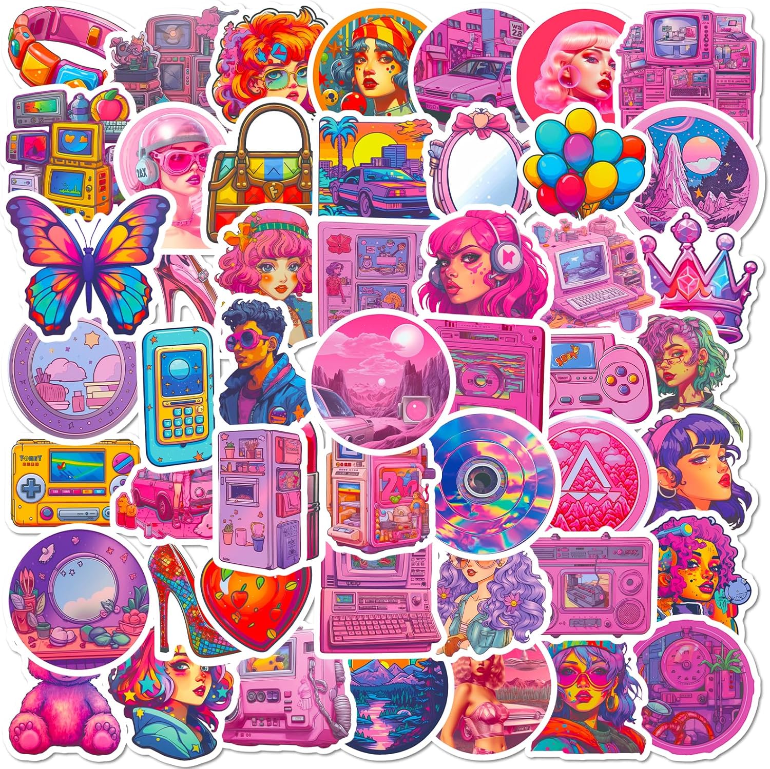 Amazon.com: 50Pcs Retro Cool Stickers, Pink Purple Sticker Pack for ...