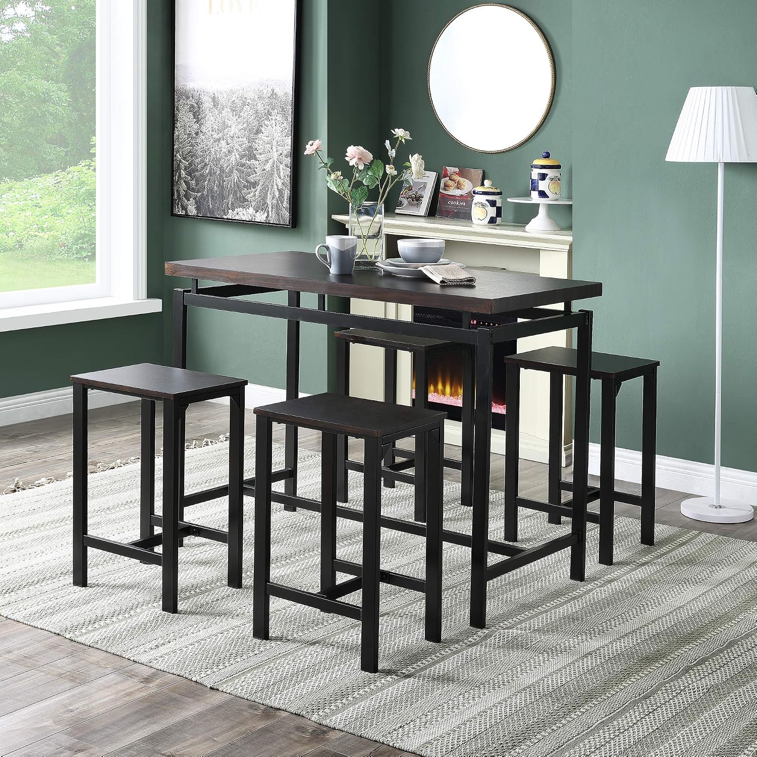 Amazon.com - 5 Piece Bar Table Set, Modern Counter Height Dining Table ...