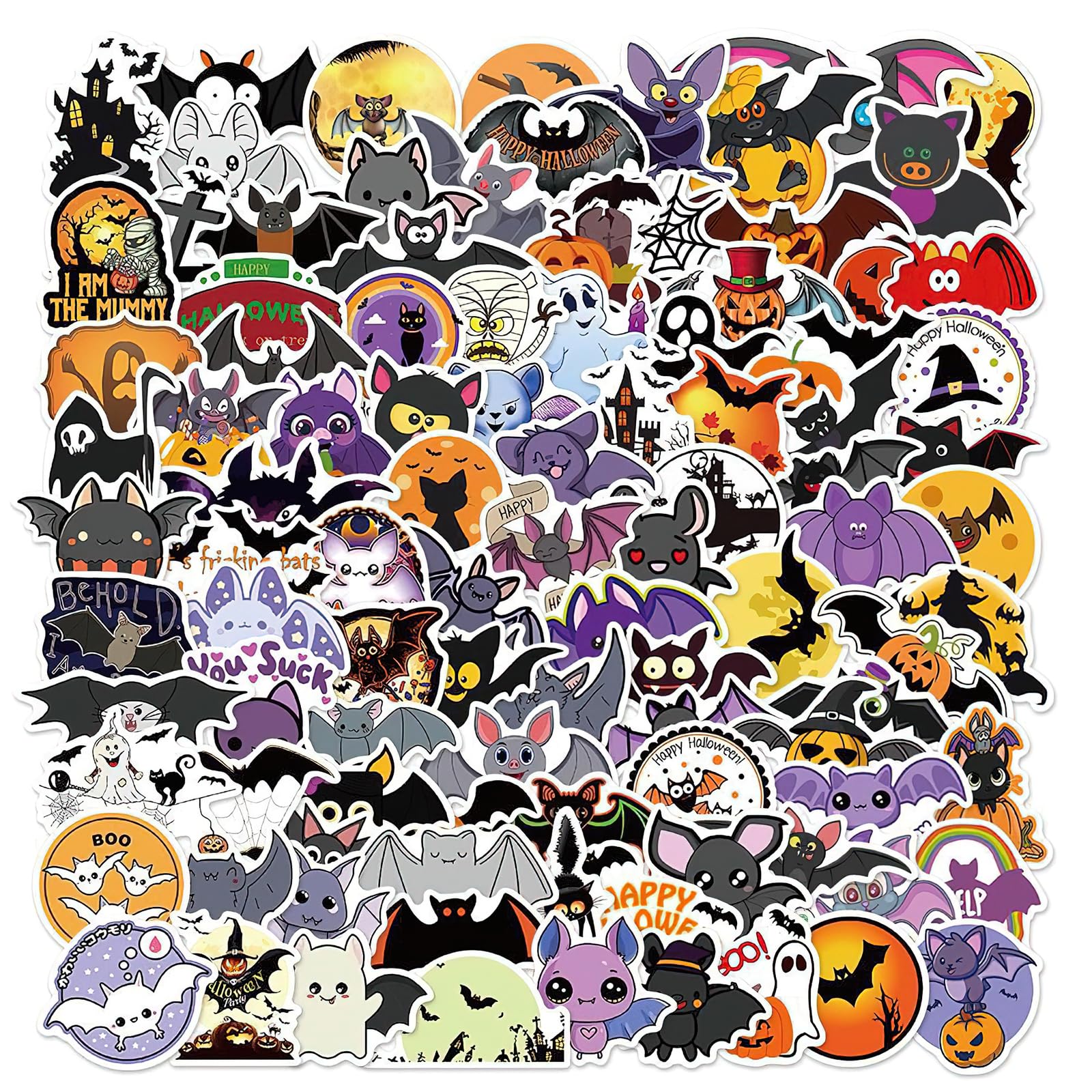 Amazon.com: 100pcs Halloween Stickers Waterproof Pumpkin Bat Halloween ...