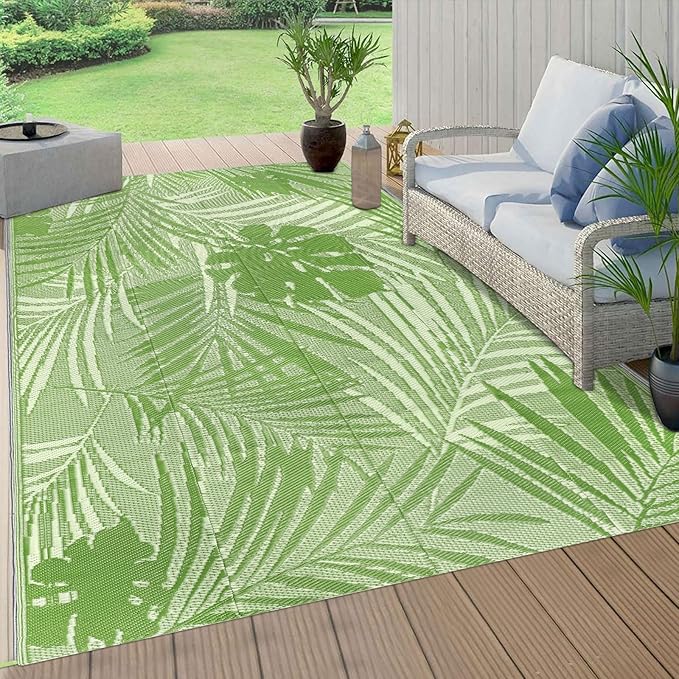 famibay 5x8 Patio Rug Reversible Outdoor Rug Tropical Plastic Outdoor ...