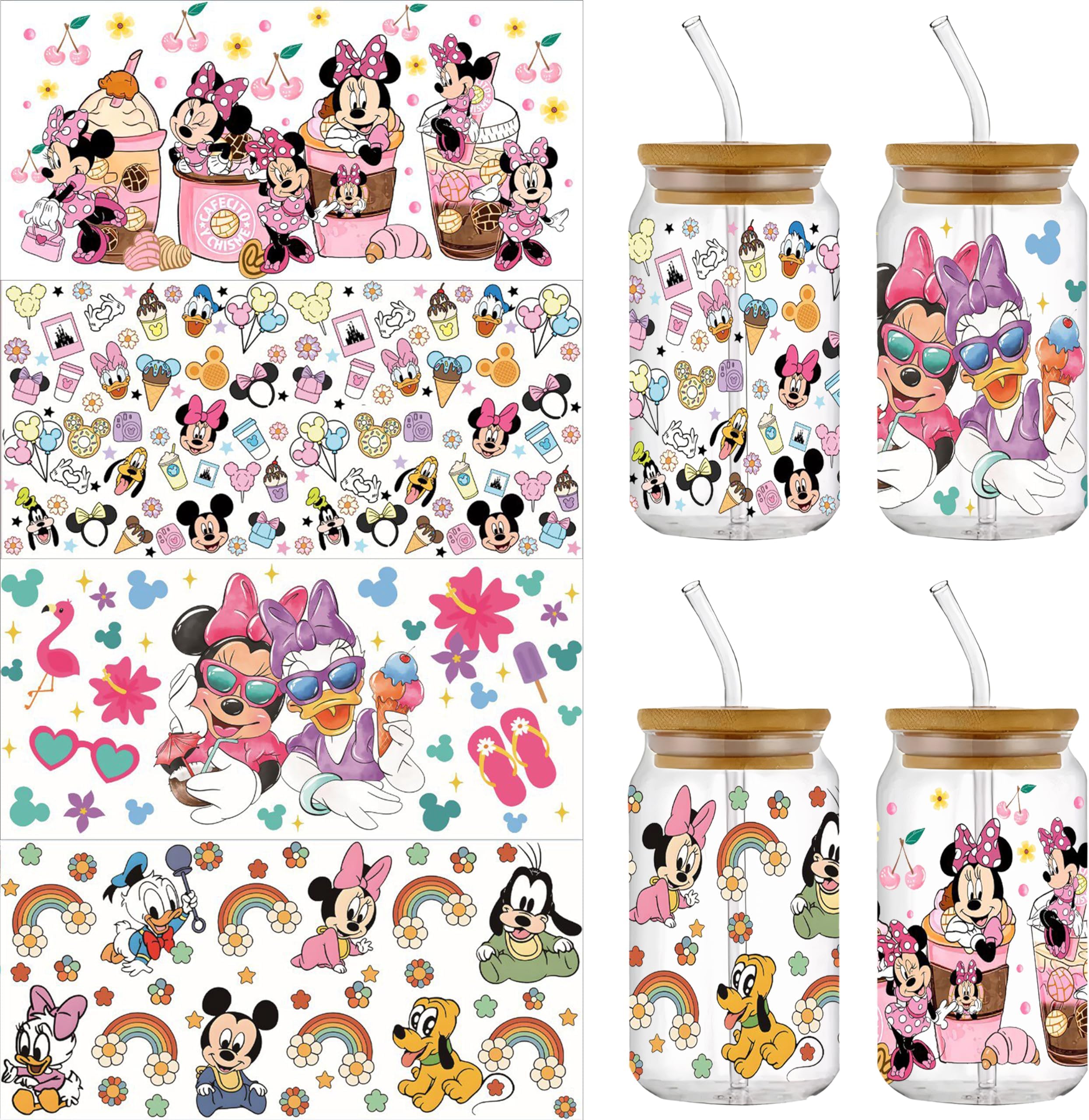 Amazon.com: MEECHAU 4 Sheest UV DTF Cup Wrap for Glass 16oz, Cute ...