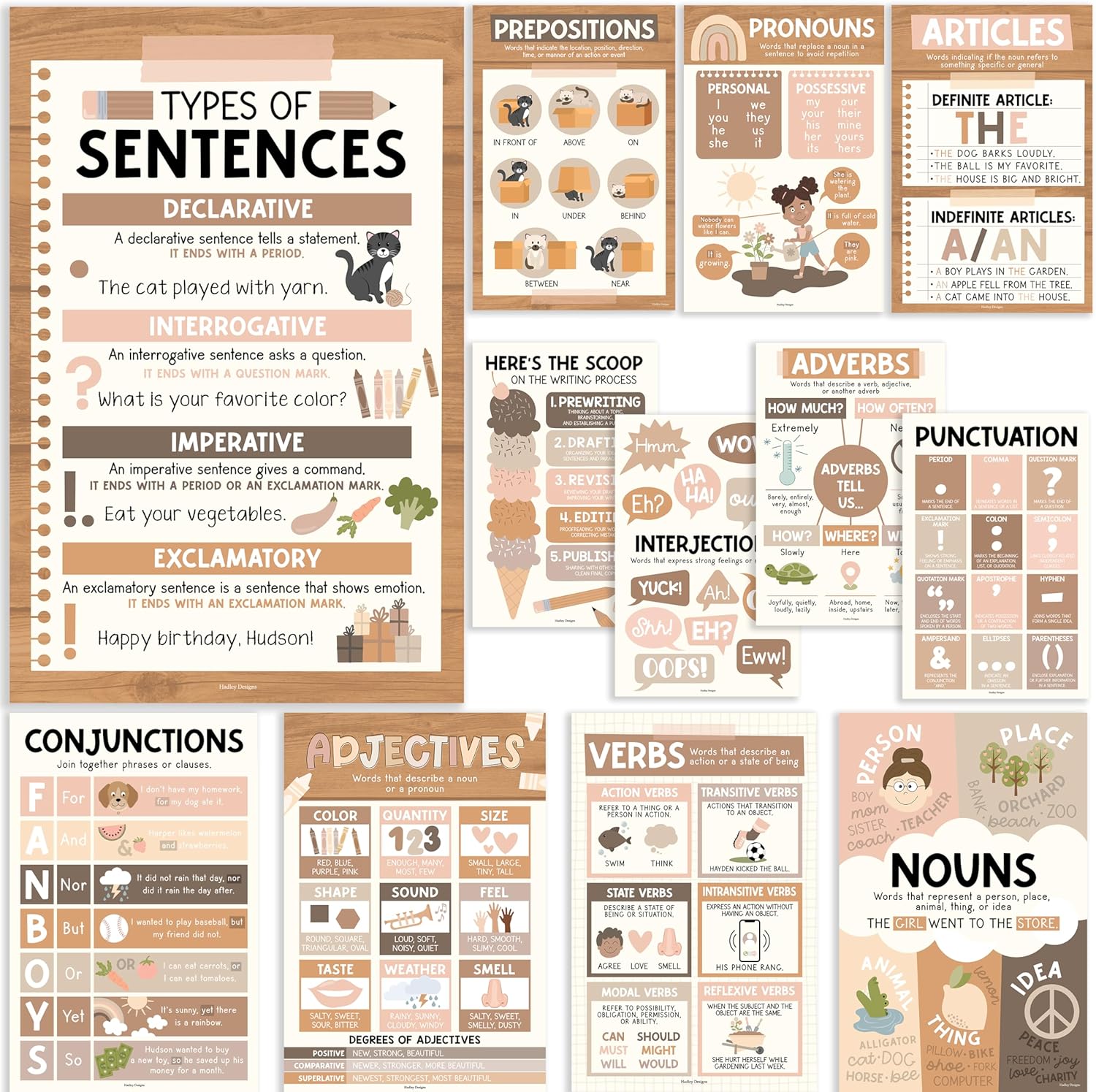 Amazon.com: 12 Boho Parts Of Speech Posters For Classroom - Parts Of ...