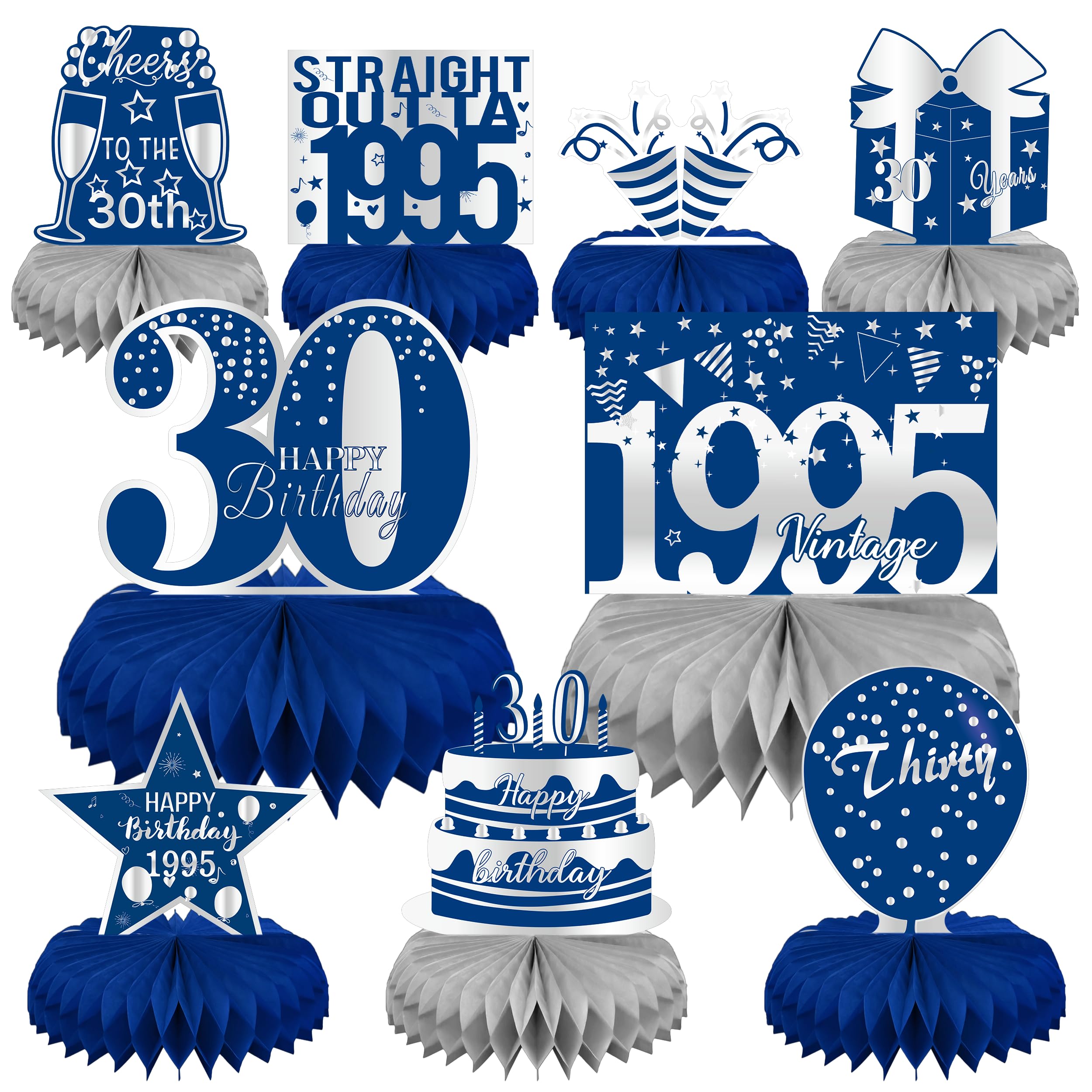 Amazon.com: LINAYE 30th Birthday Decorations for Men - Blue and Silver ...