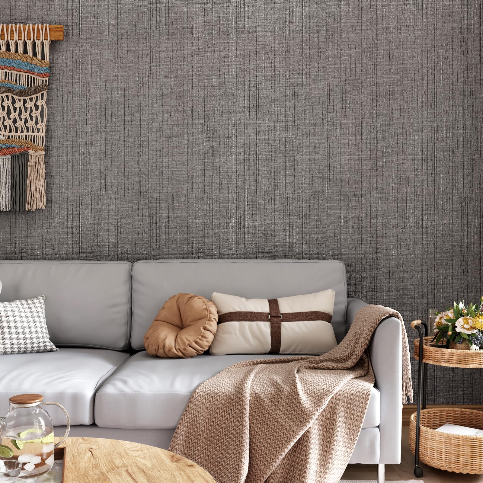 Grey Grasscloth Wallpaper