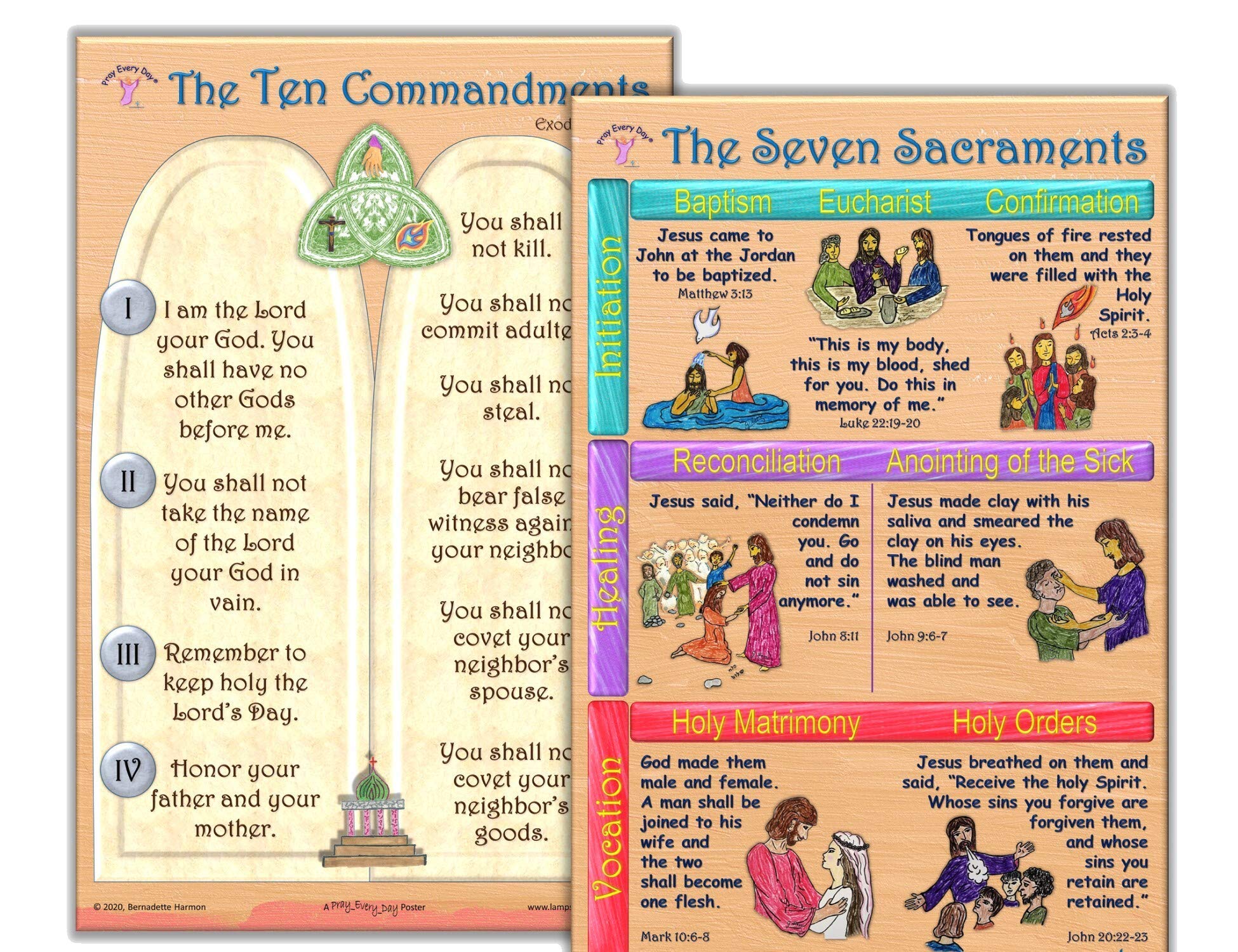 Amazon.com: Pray_Every_Day Seven Sacraments, Ten Commandments, Set of 2 ...