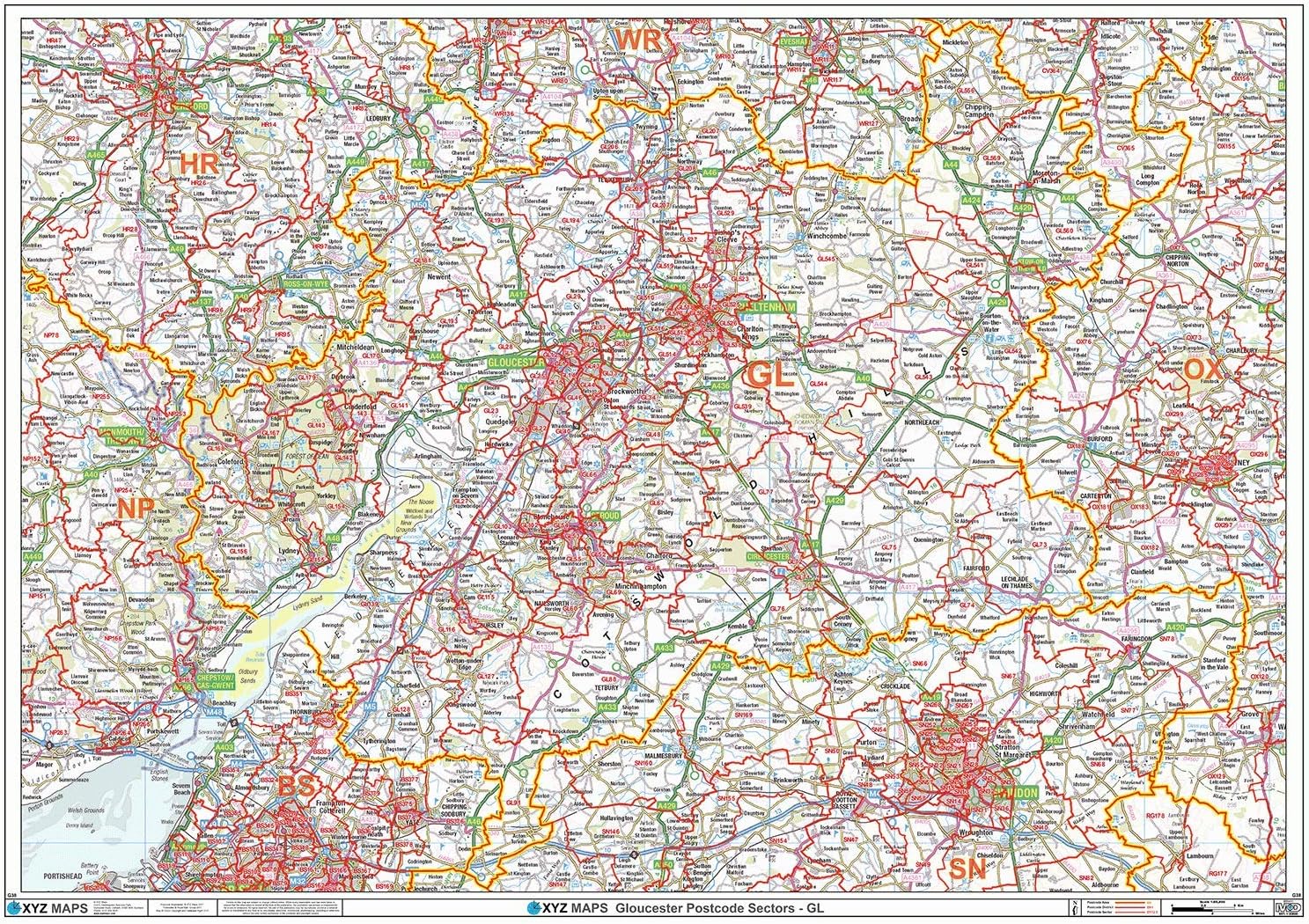 Gloucester - GL - Postcode Wall Map - Paper : Amazon.co.uk: Stationery ...