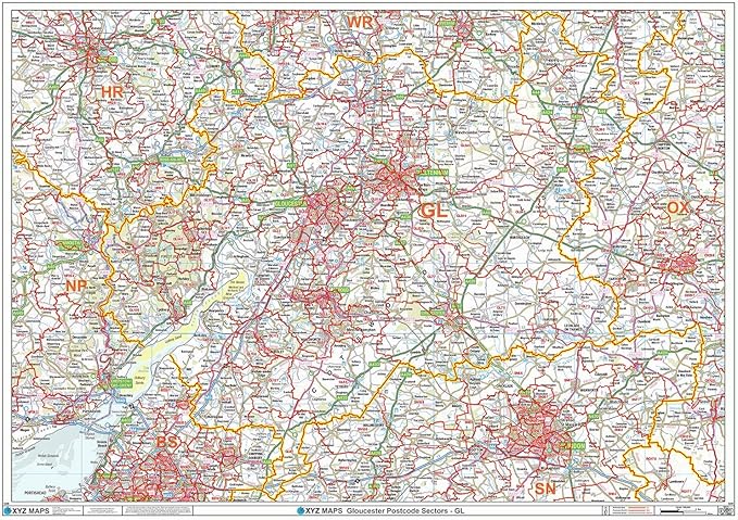 Gloucester - GL - Postcode Wall Map - Paper : Amazon.co.uk: Stationery ...