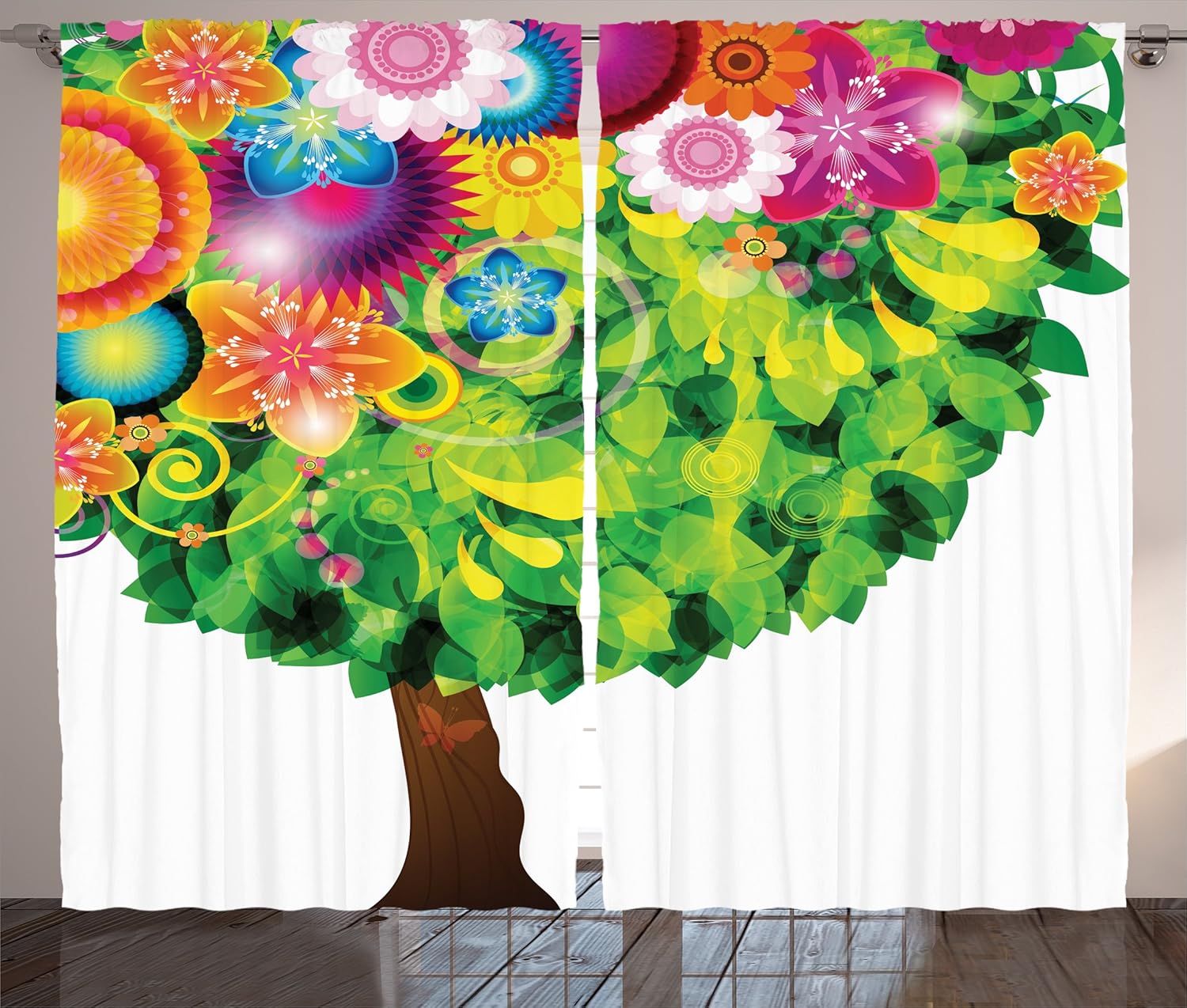 Amazon.com: Ambesonne Tree of Life Curtains, Colorful Tree Fantasy ...