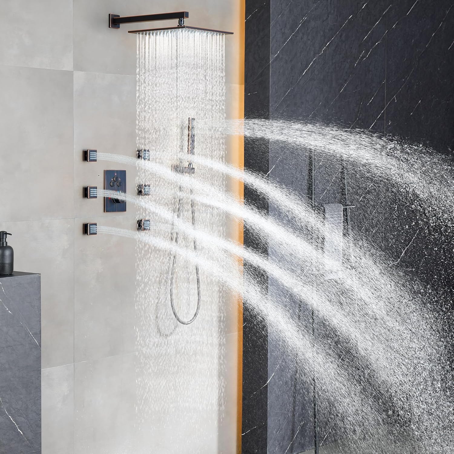 JetsBath Luxury Thermostatic Rain Shower System with 6 Body Shower Jets ...