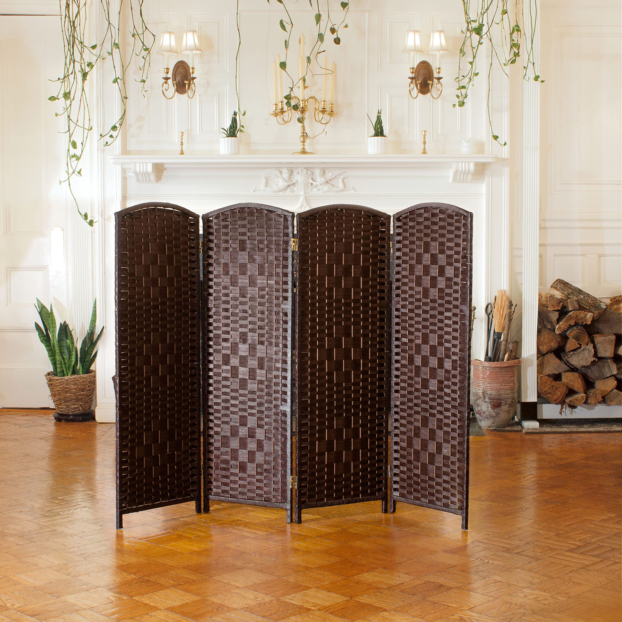 Red Lantern 4 ft. Short Diamond Weave Fiber Folding Screen - Dark Mocha ...
