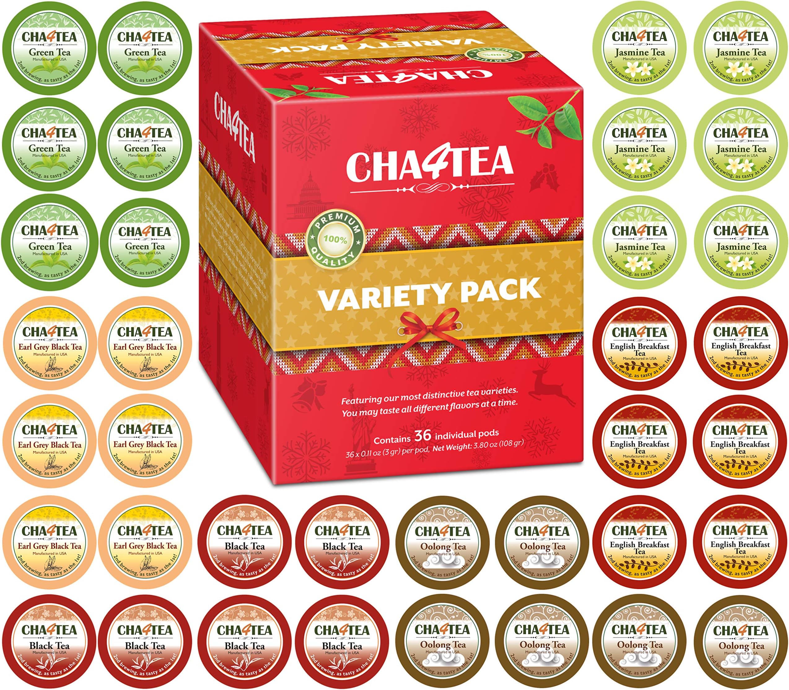 Amazon.com: Cha4TEA 36-Count Variety Tea Sampler Pack for Keurig K-Cup ...