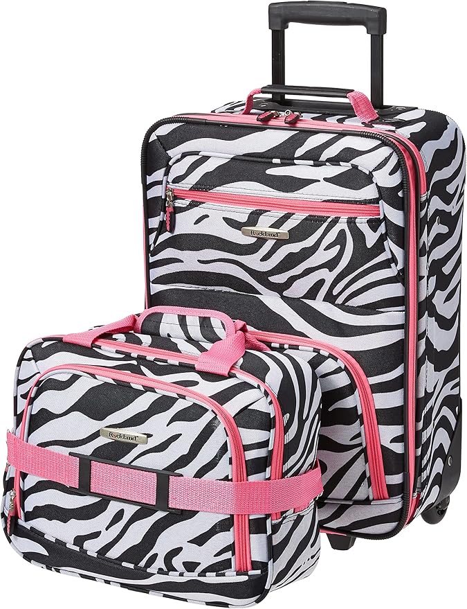 Amazon.com | Rockland Fashion Softside Upright Luggage Set, Pink Zebra ...