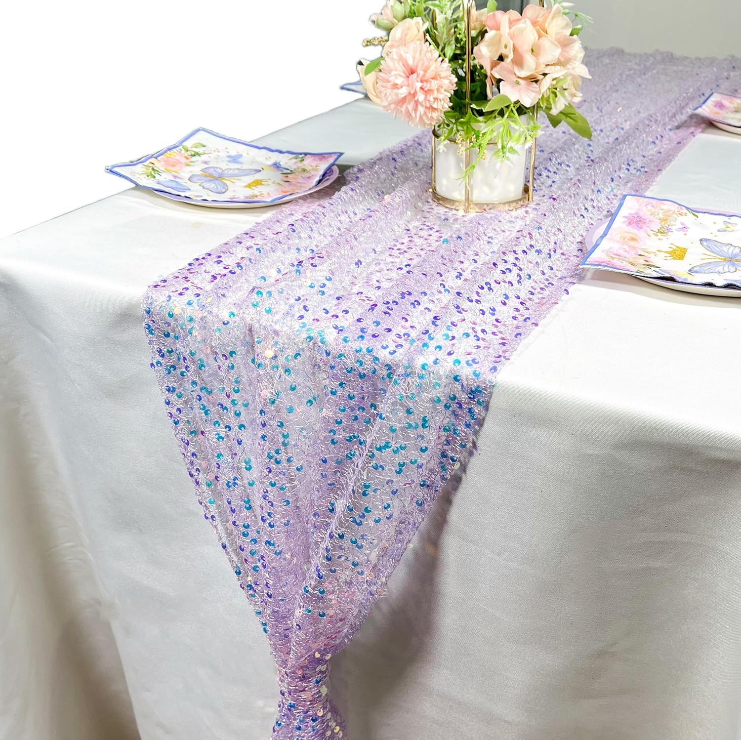 Amazon.com: JYFLZQ Iridescent Purple Sequin Table Runner 10ft Mermaid ...