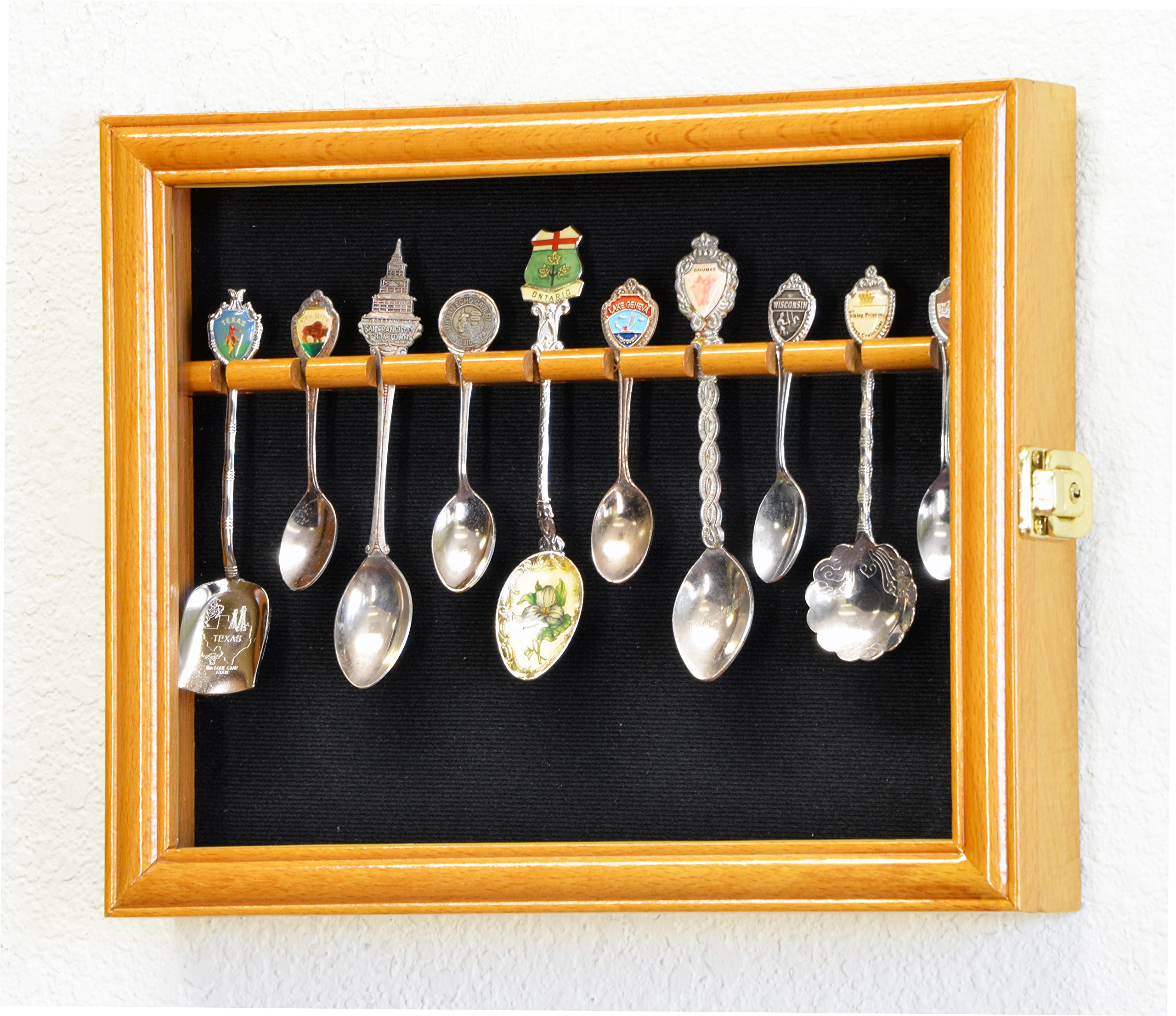 Oak Wood Finish - 10 Spoon Display Case Wall Rack Cabinet Holder Box 98 ...