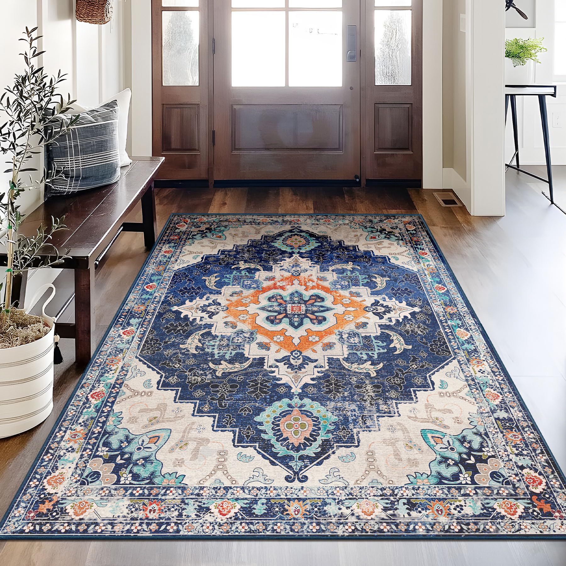 Amazon.com: YesRug Blue Boho Rug 3x5 Small Vintage Rug for Bathroom ...