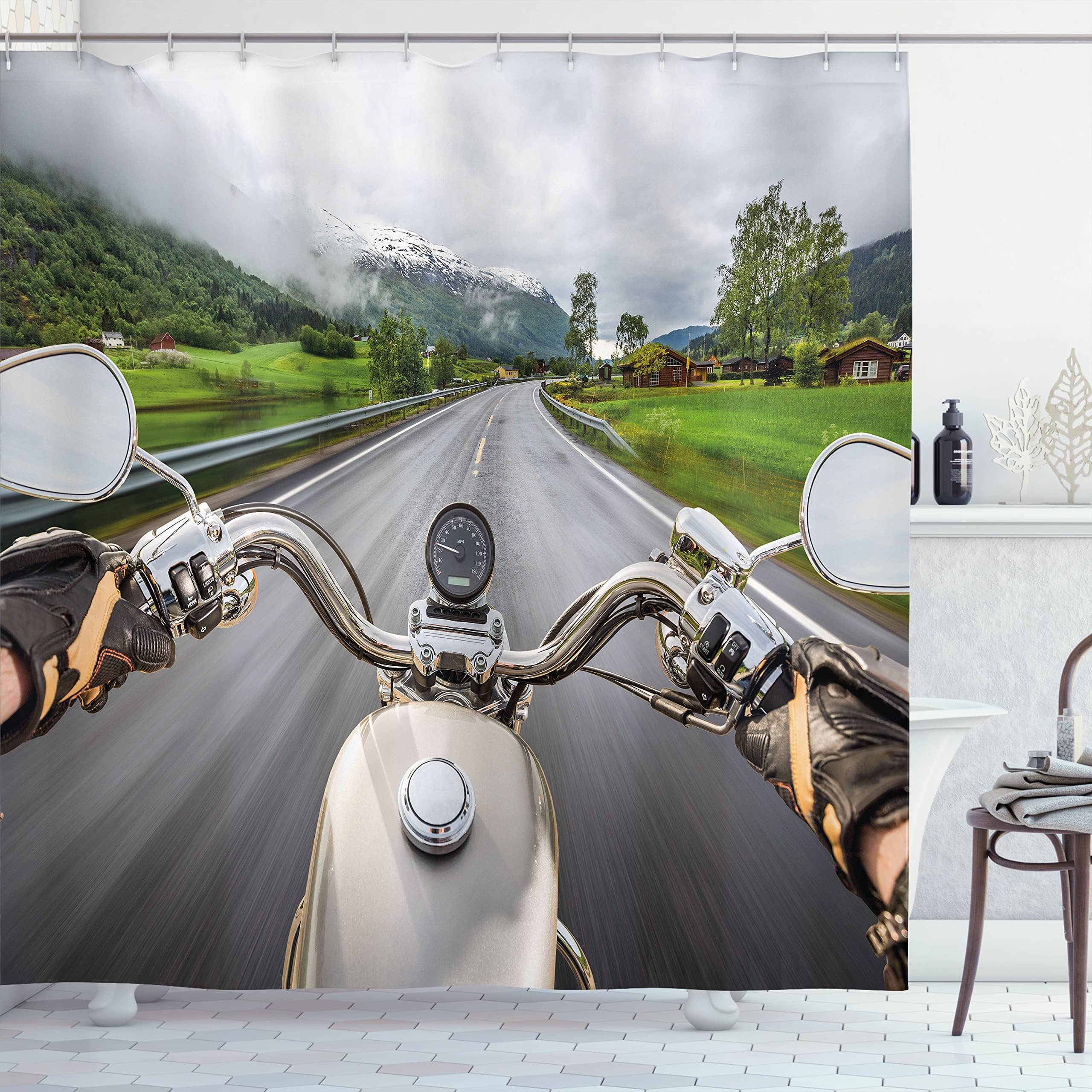 Amazon.com: Brebasf Funny Motorcycle Theme 4 Pcs Shower Curtain ...