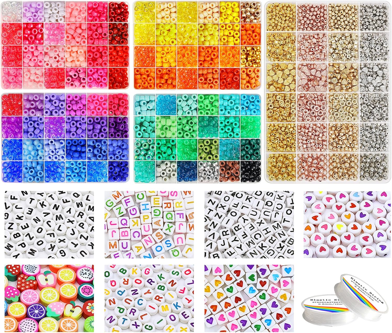 Amazon.com: Redtwo 96 Colors Pony Beads with 2300 Gold Spacer Beads Set ...