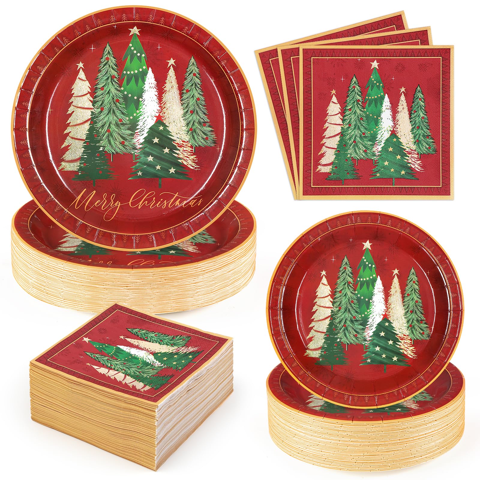 Amazon.com: Homlouue 200 Pcs Christmas Paper Plates and Napkins Sets ...