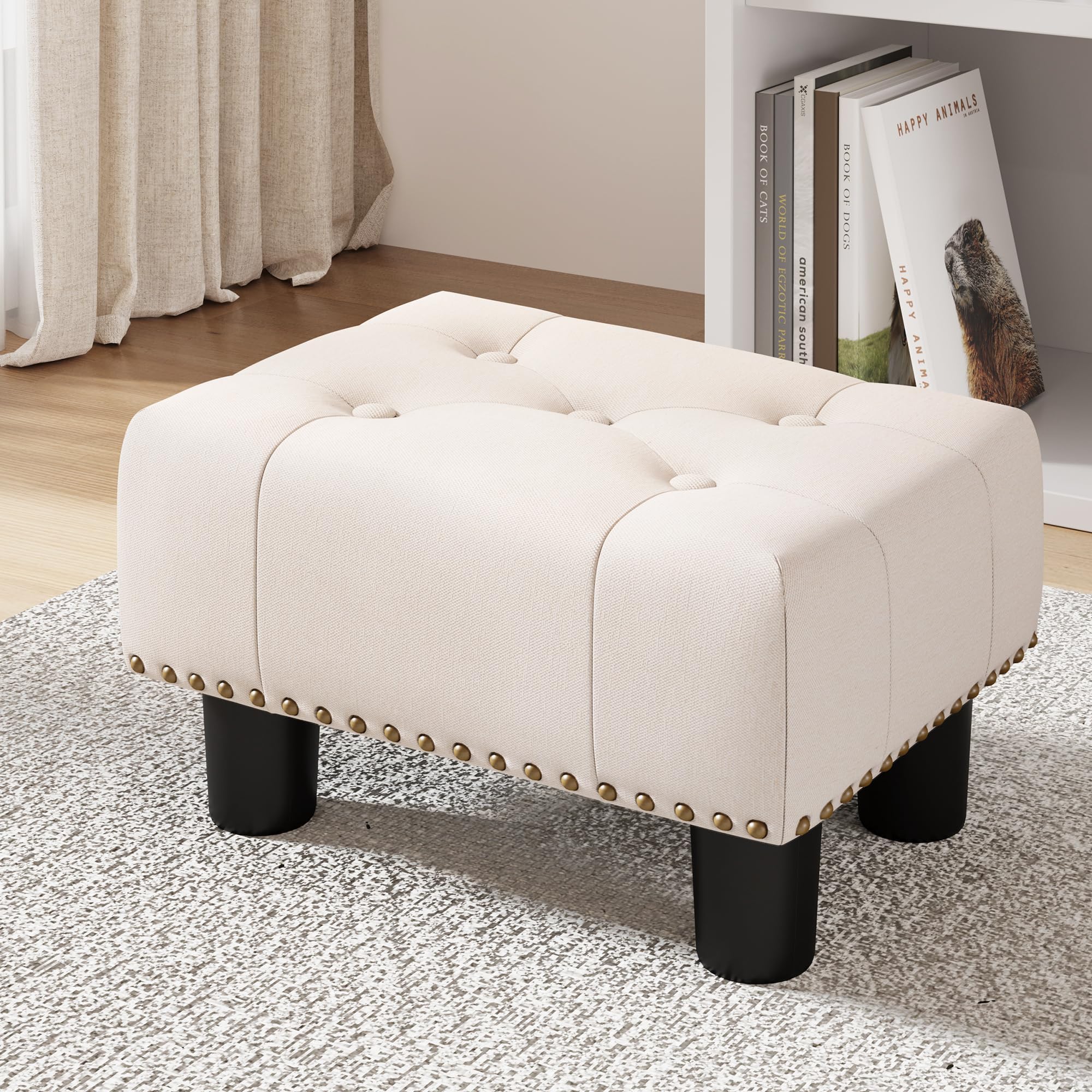 Amazon.com: Christopher Knight Home Creme Tufted Fabric Ottoman, Cream ...