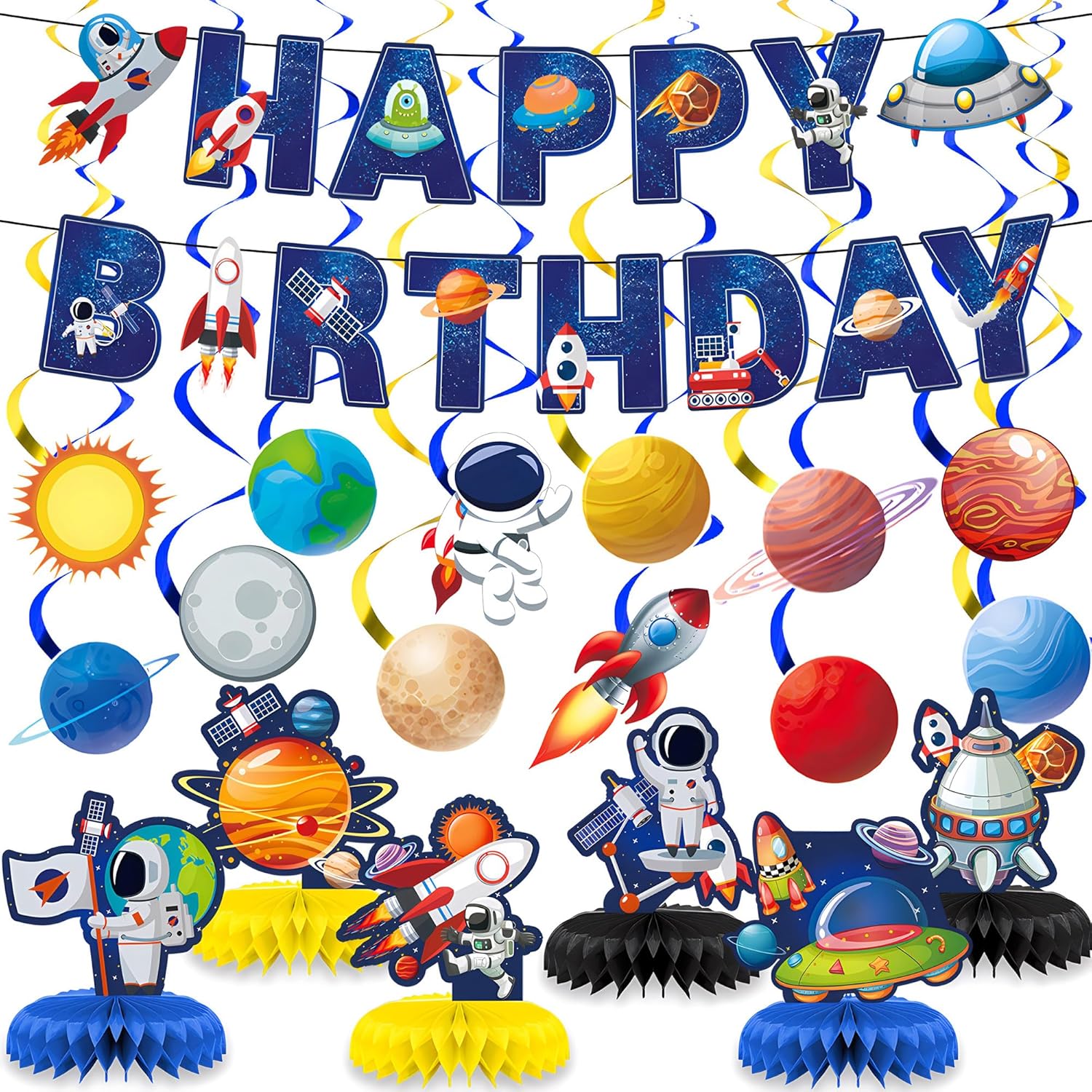 Amazon.com: 19 Pcs Outer Space Birthday Decorations Include Happy ...
