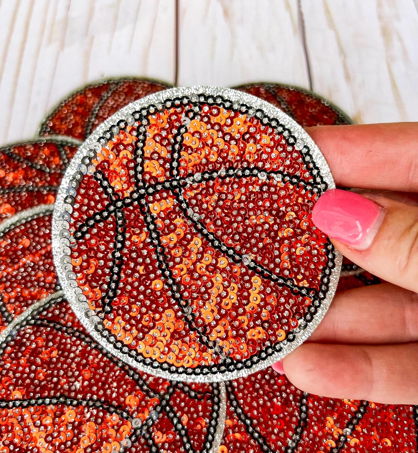 Amazon.com: 3-Inch Basketball Sequin Iron-On Patch, DIY Sports Patch for Hats, Sequin Basketball ...