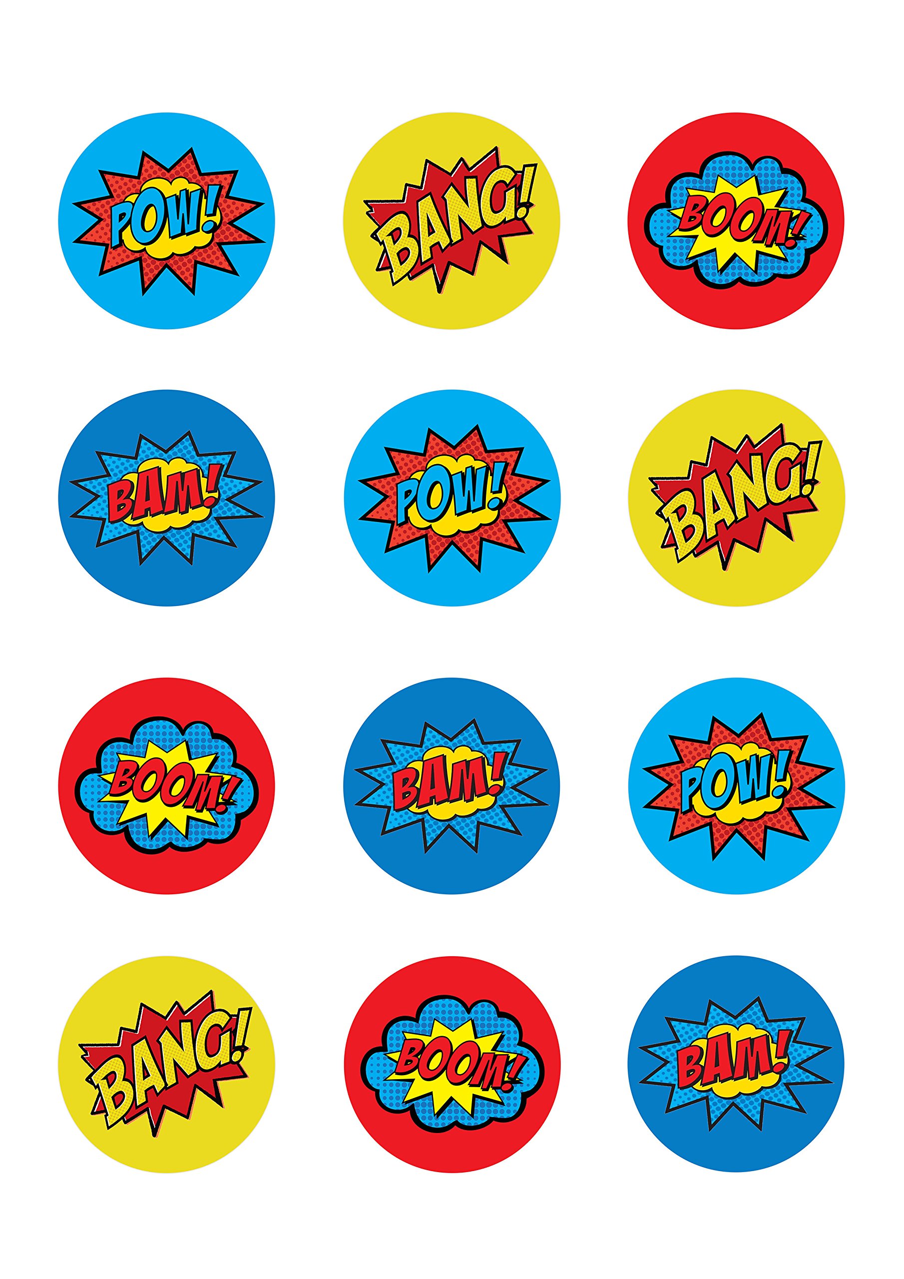 Buy POW BANG BOOM SUPER HERO COMIC C WORDS 12 x 5cm (2") EDIBLE TOPPERS ...