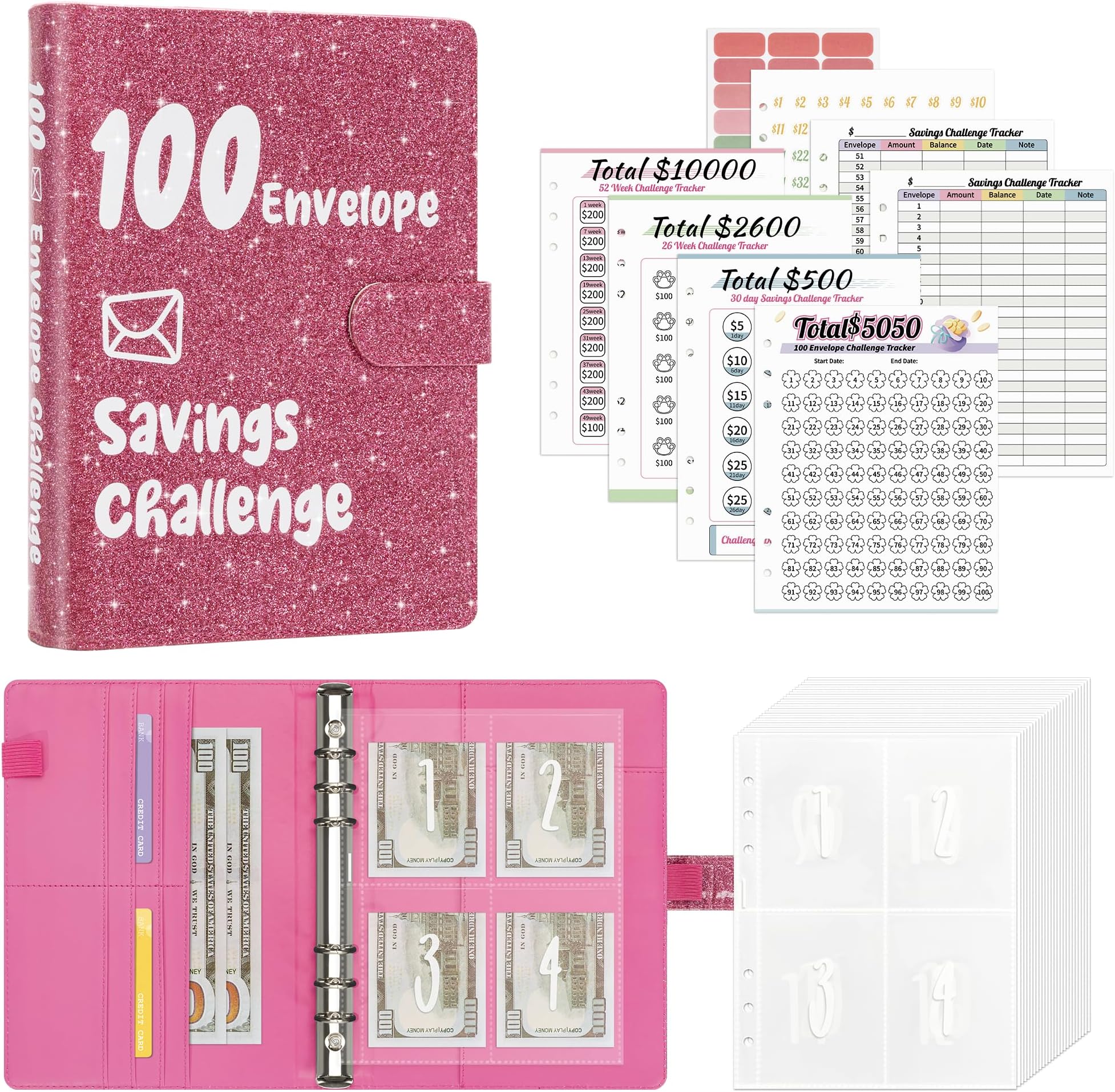 Amazon.com : Ospelelf 100 Envelopes Money Saving Challenge Book 52 Week ...
