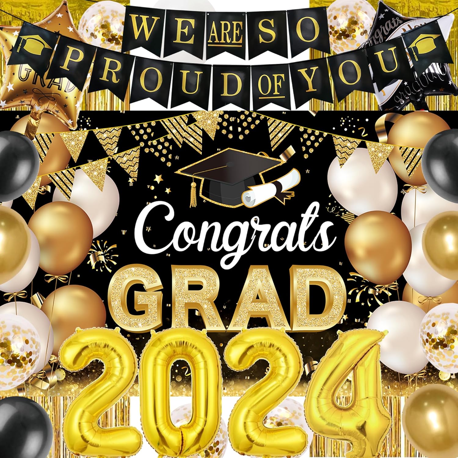 Amazon.com: Graduation decorations, black and gold graduation party ...