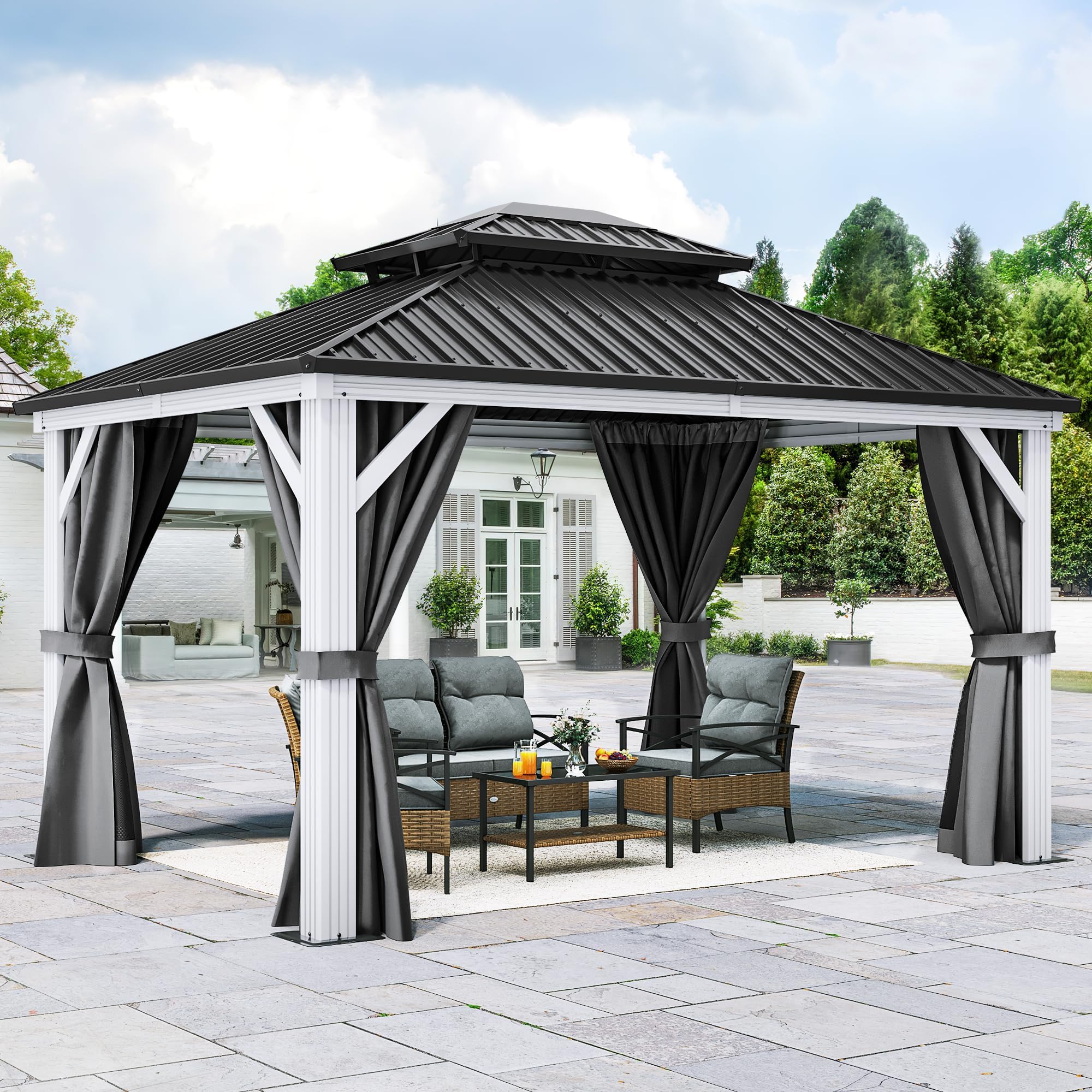 Amazon.com : YITAHOME White Gazebo 10x12ft Hardtop Double Roof Canopy ...