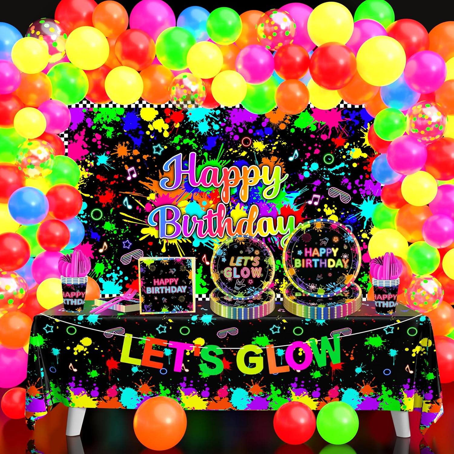 Amazon.com: Neon Birthday Party Decorations, 172Pcs Let's Glow in the ...