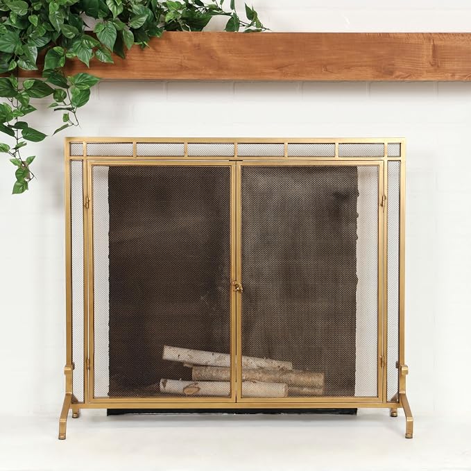 Amazon.com: Gold Metal Geometric Single Panel Fireplace Screen with ...