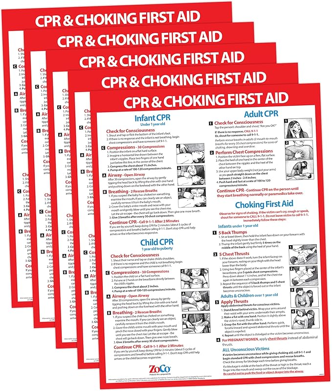 5 Pack: CPR and Choking Posters - Choking Posters for Restaurant ...