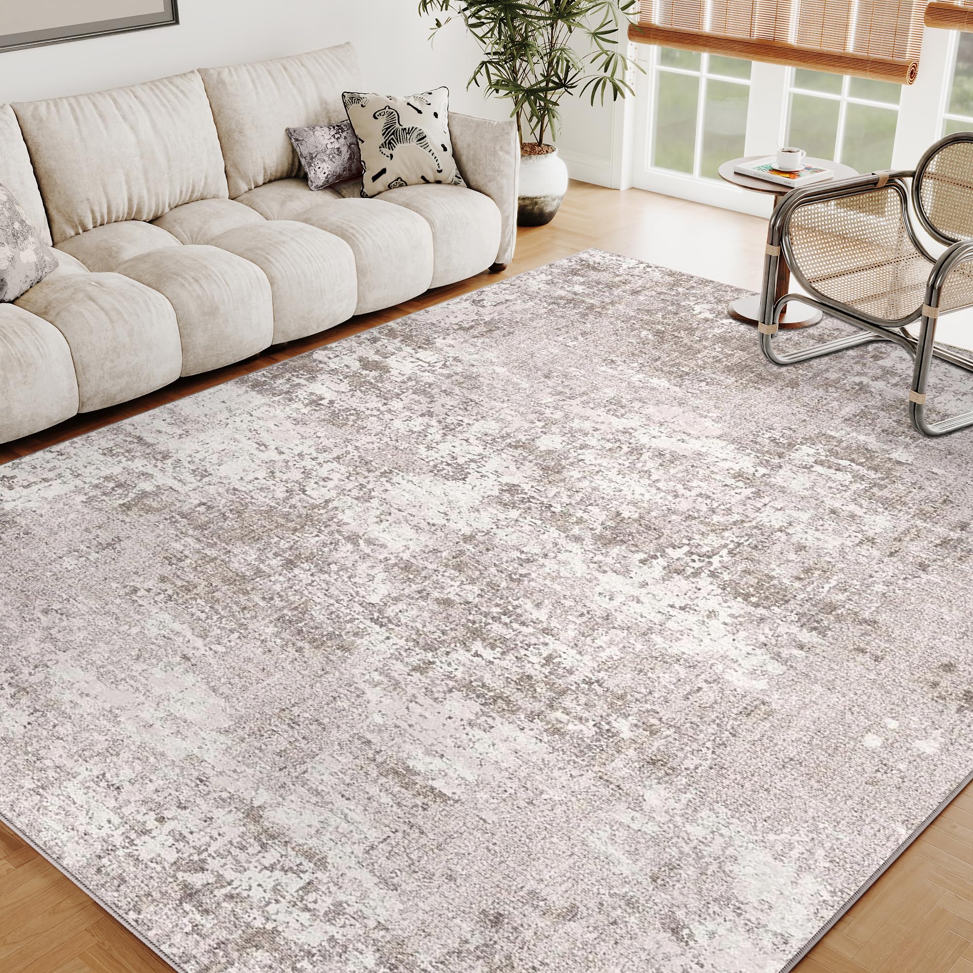 Amazon.com: PureCozy Modern Abstract Light Brown Rug 8x10 Machine ...