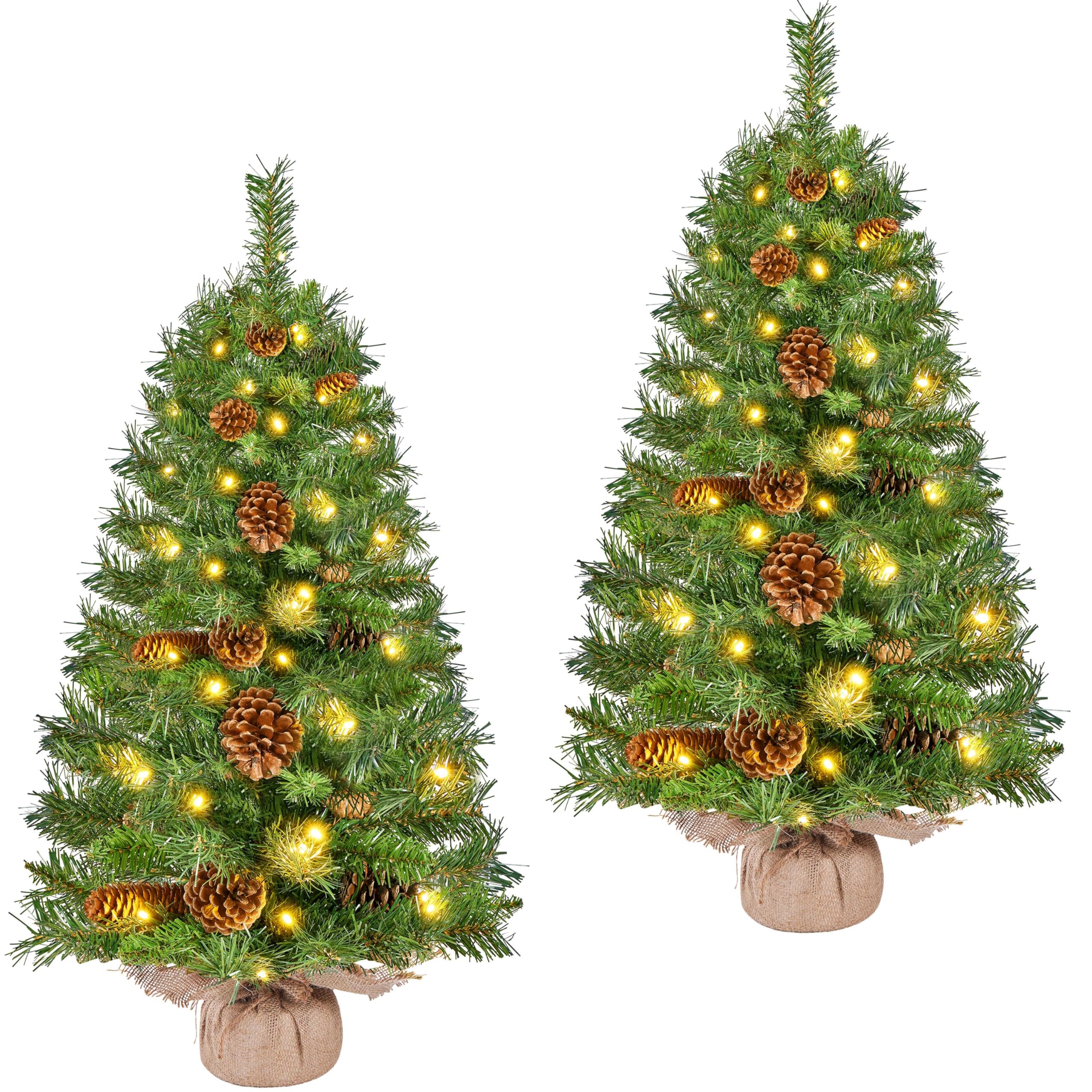 Amazon.com: Yaheetech 2Pcs Pre-lit Artificial Mini Christmas Tree, 3ft ...