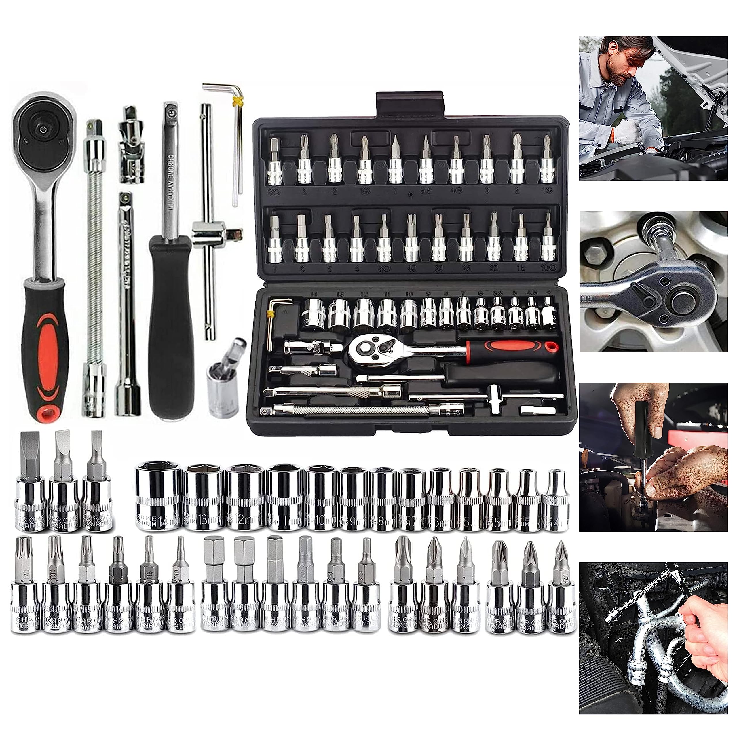 Buy Sument Tool Kit 46 Pieces 1/4-Inch Drive Socket Wrench Set Metric ...
