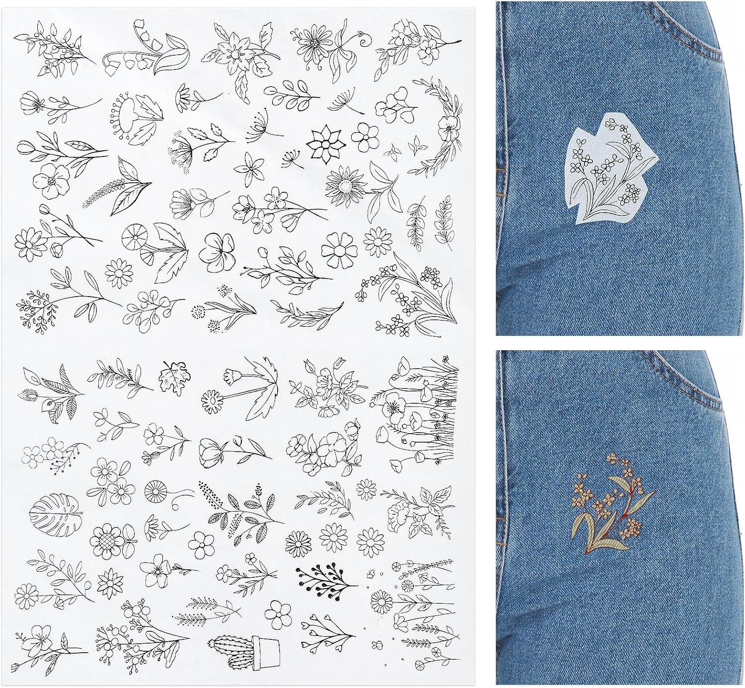 Tyqour 72pcs Water Soluble Embroidery Patterns, Stick and Stitch ...