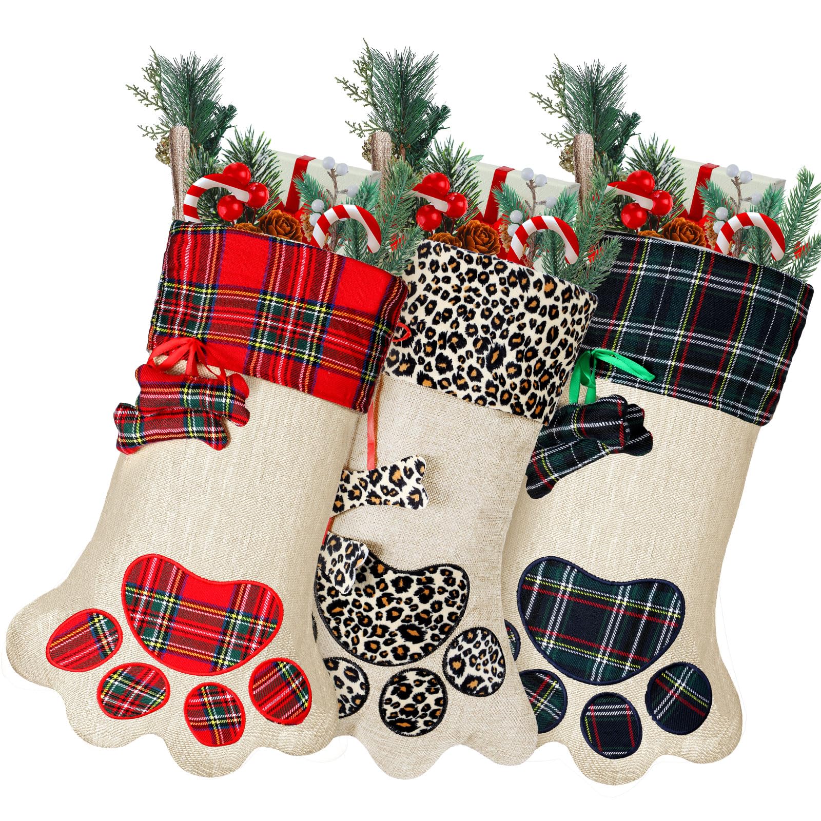 Amazon.com: Syhood 3 Pieces Pet Christmas Stockings Dog Cat Christmas ...