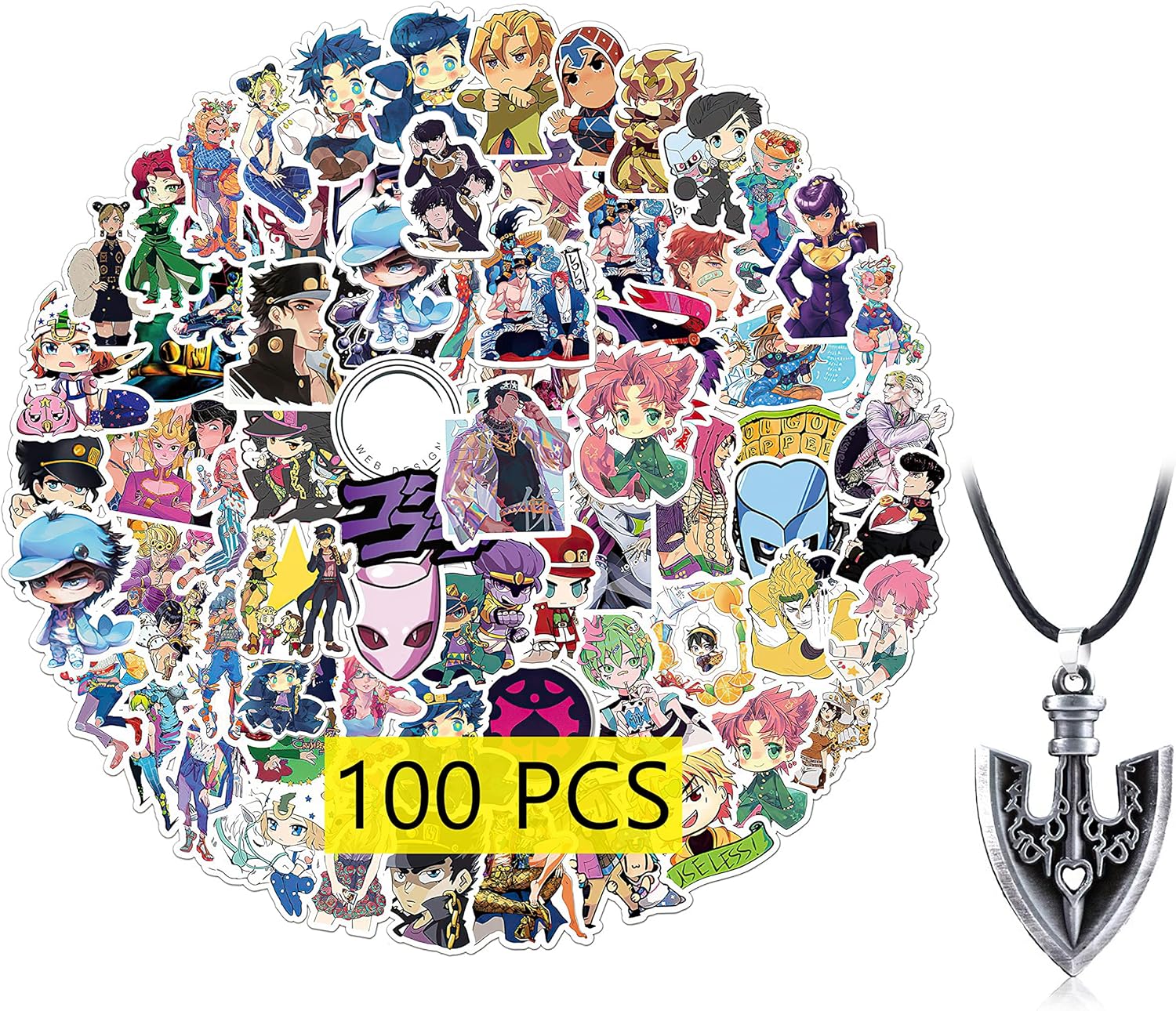 Amazon.com: JJBA Anime Stickers 100Pcs（with Anime Necklace Pendant ...