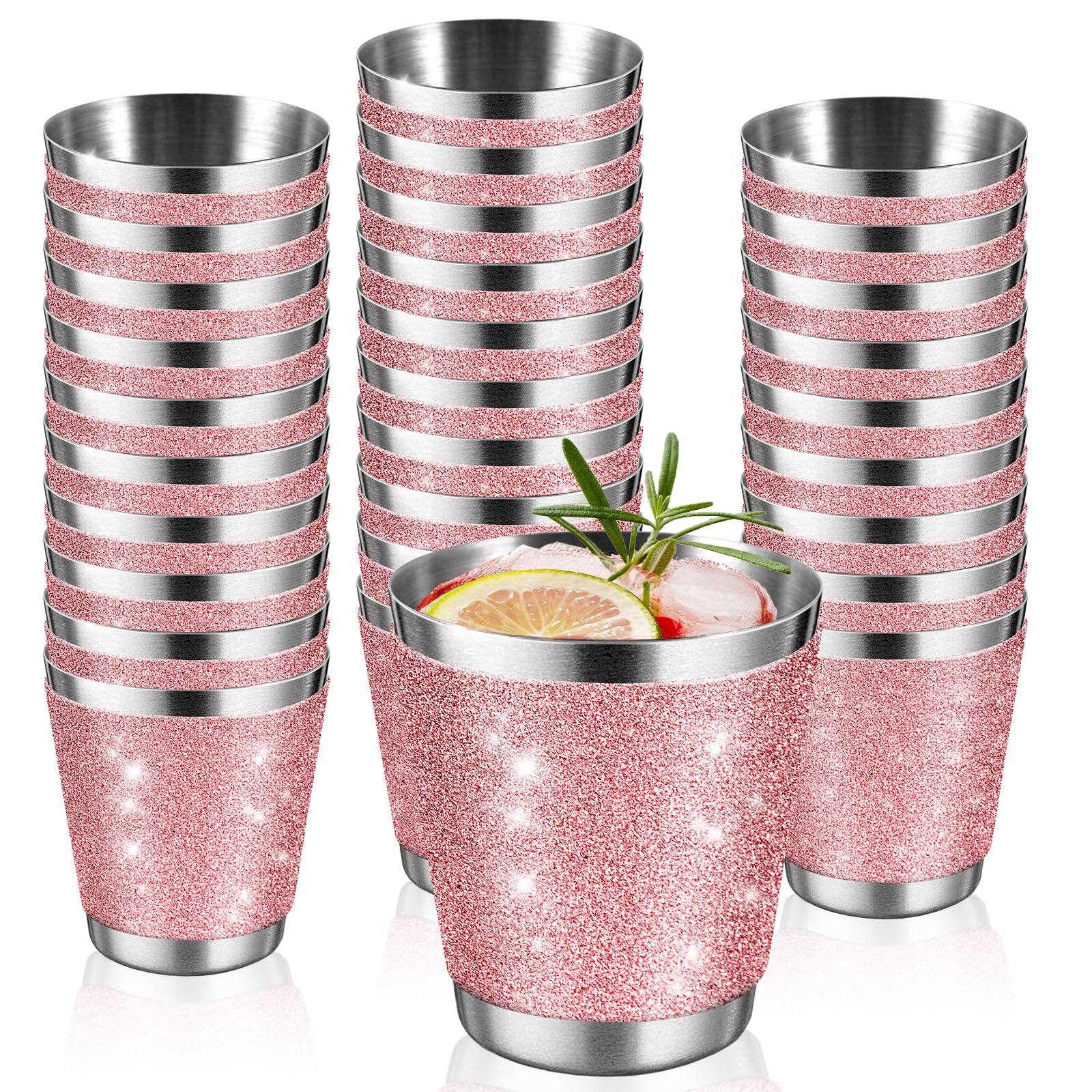 Amazon.com | 24 Pack Rose Red Stainless Steel Shot Glasses 1Oz Bling ...