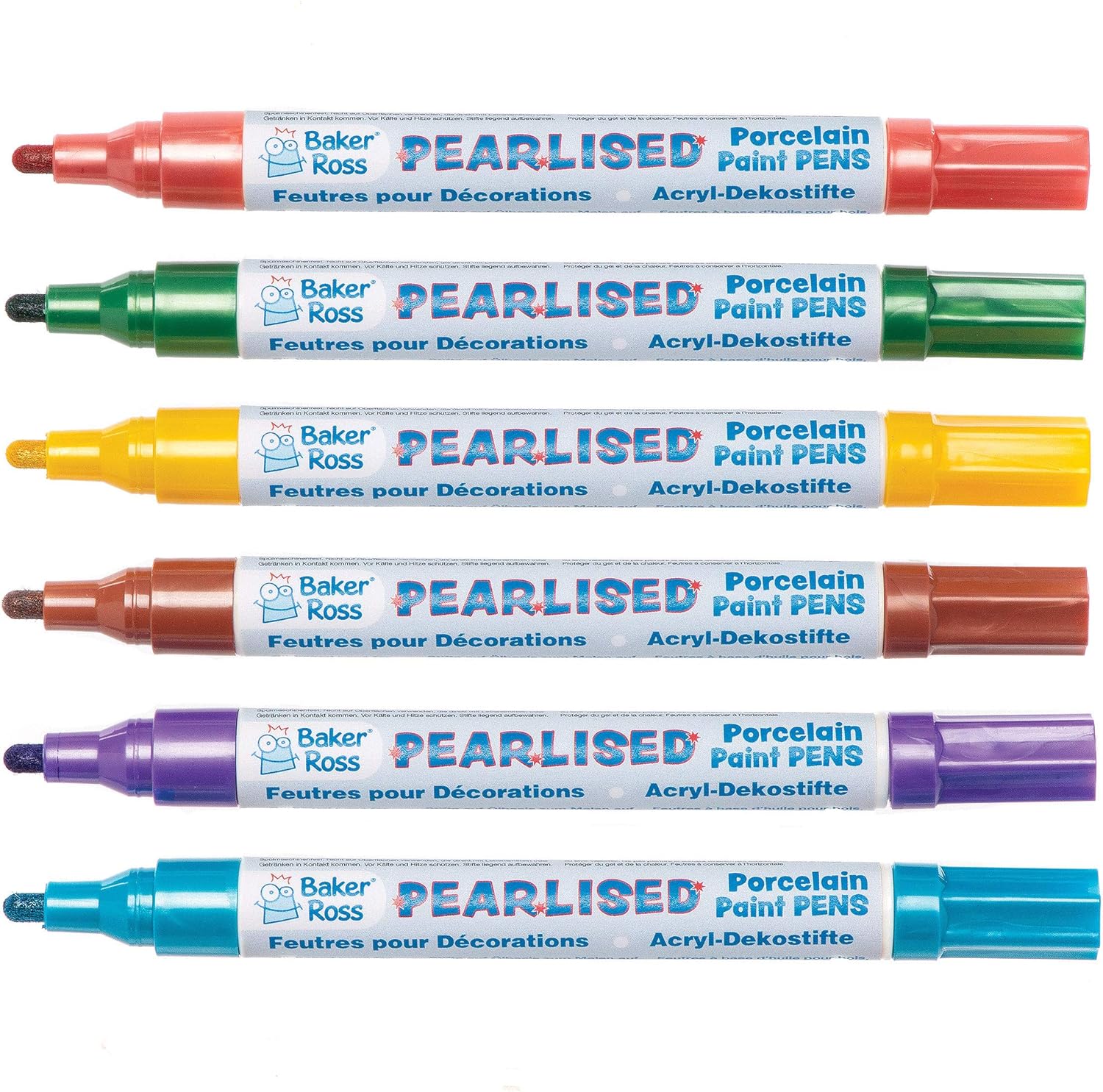 Baker Ross AT484 Porcelain Paint Markers - Pack of 6, Pearl Finish ...
