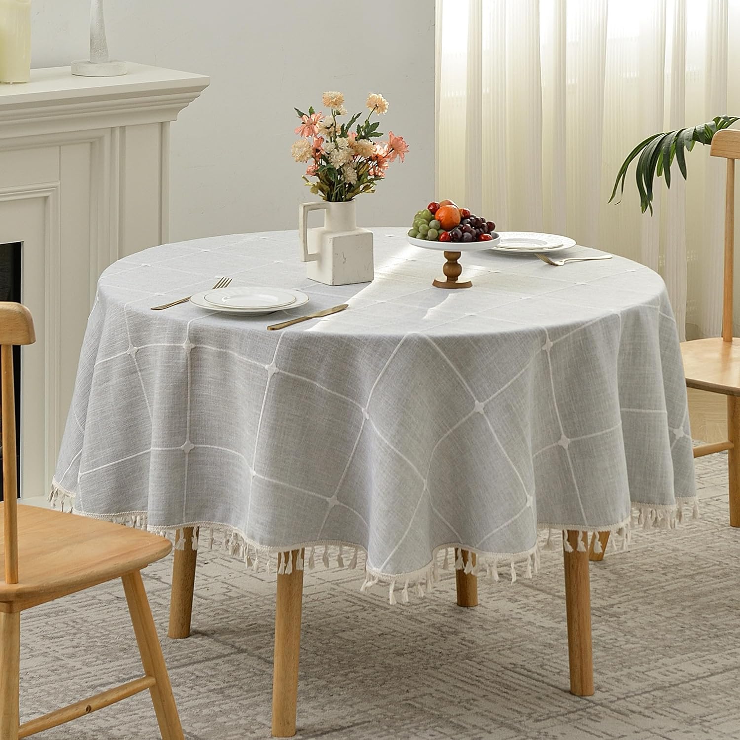 Amazon.com: Lattice Embroidery Round Tablecloth with Tassel, Heavy Duty ...