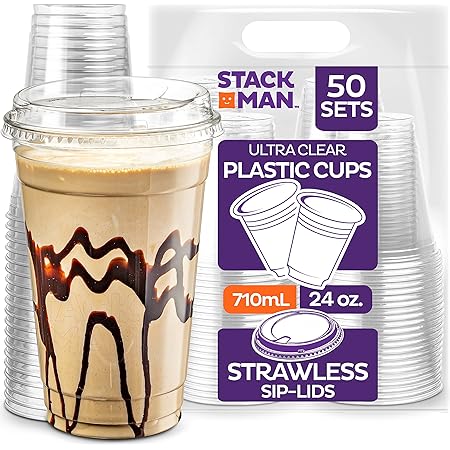 Amazon.com: [100 Pack] Disposable Strawless Plastic Cups with Lids - 24 ...