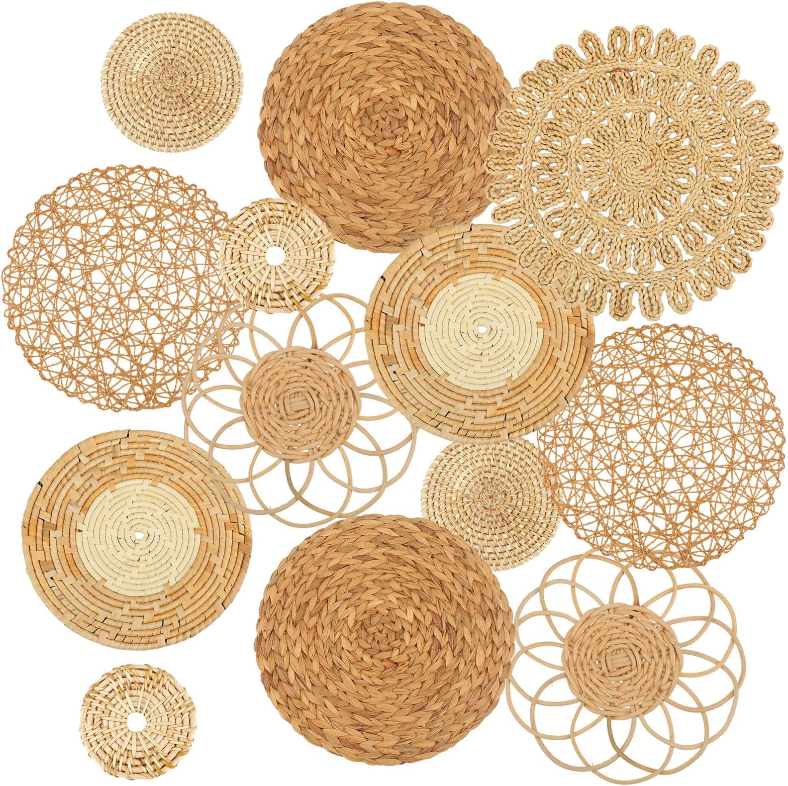 Amazon.com - Glenmal Set of 13 Boho Wall Basket Decor Woven Rattan ...