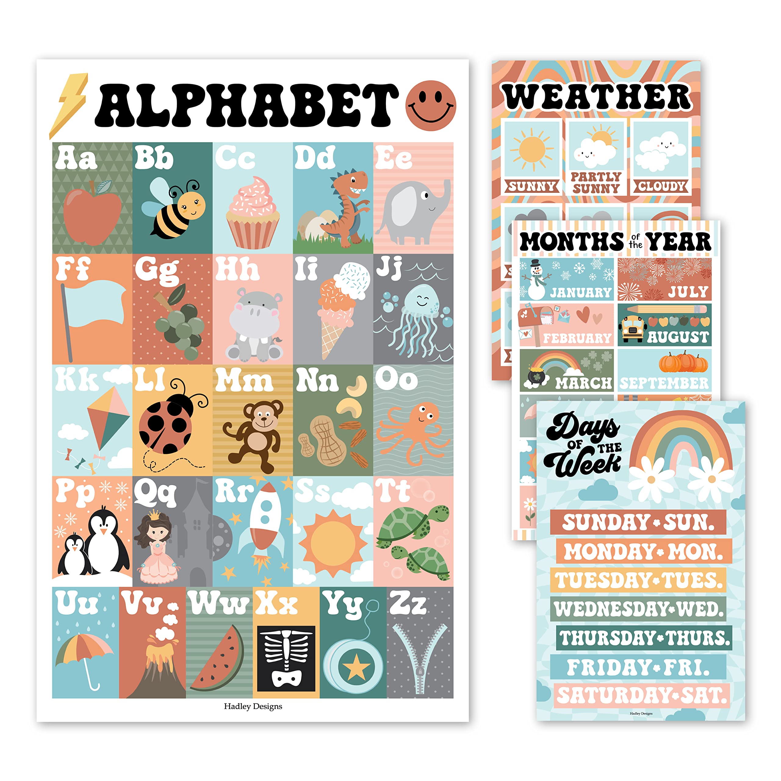 Hadley Designs 4 Retro Kids Educational Posters Alphabet Poster ...