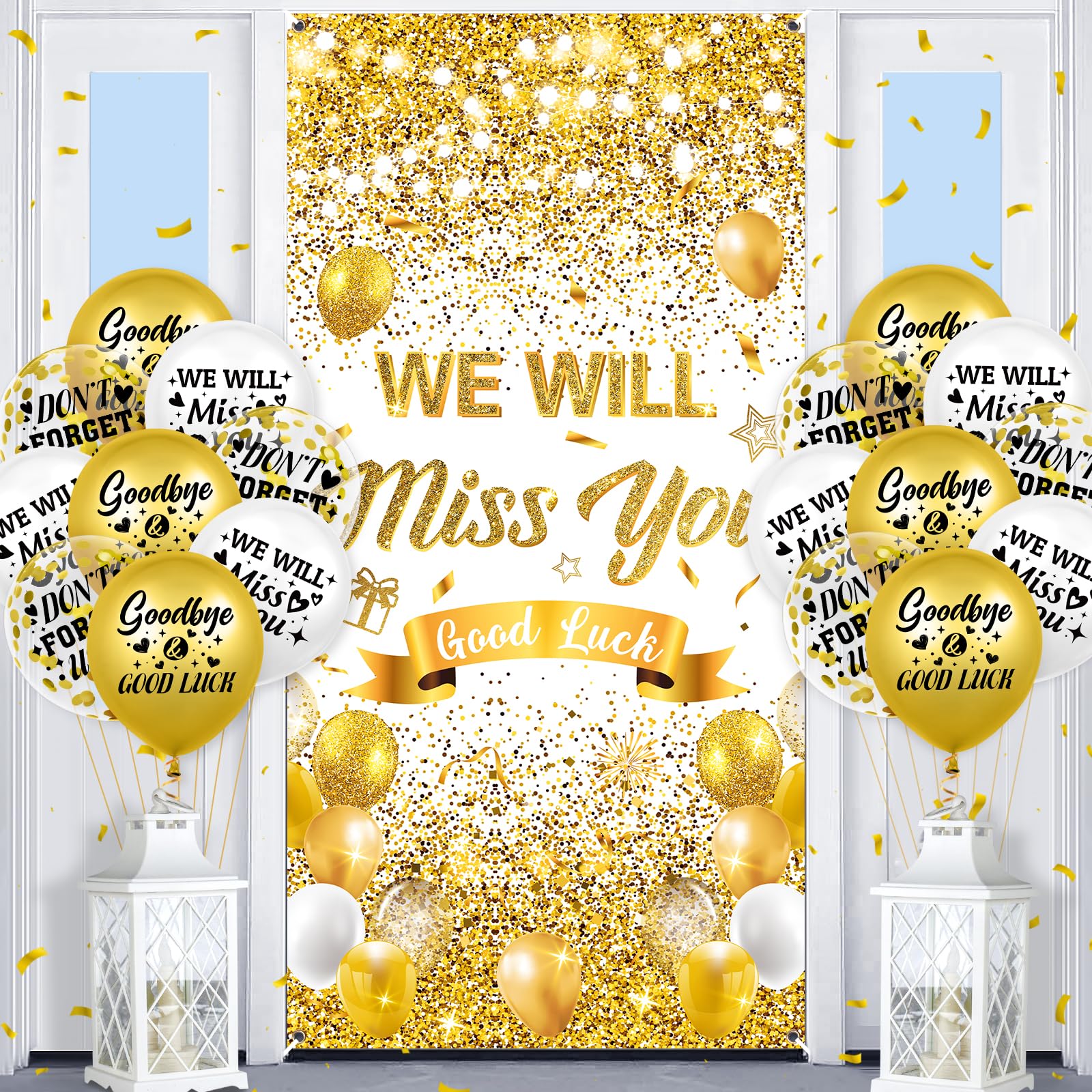 Amazon.com: Farewell Party Decorations White Gold We Will Miss You Door ...